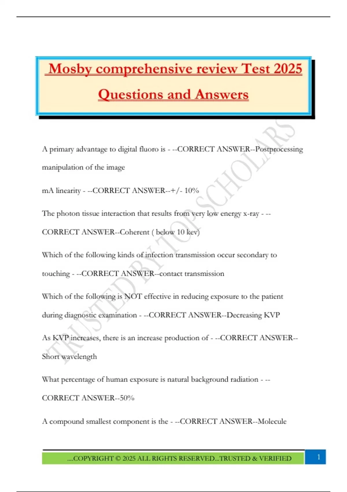 Mosby comprehensive review Test 2025 Questions and Answers - Mosbys ...