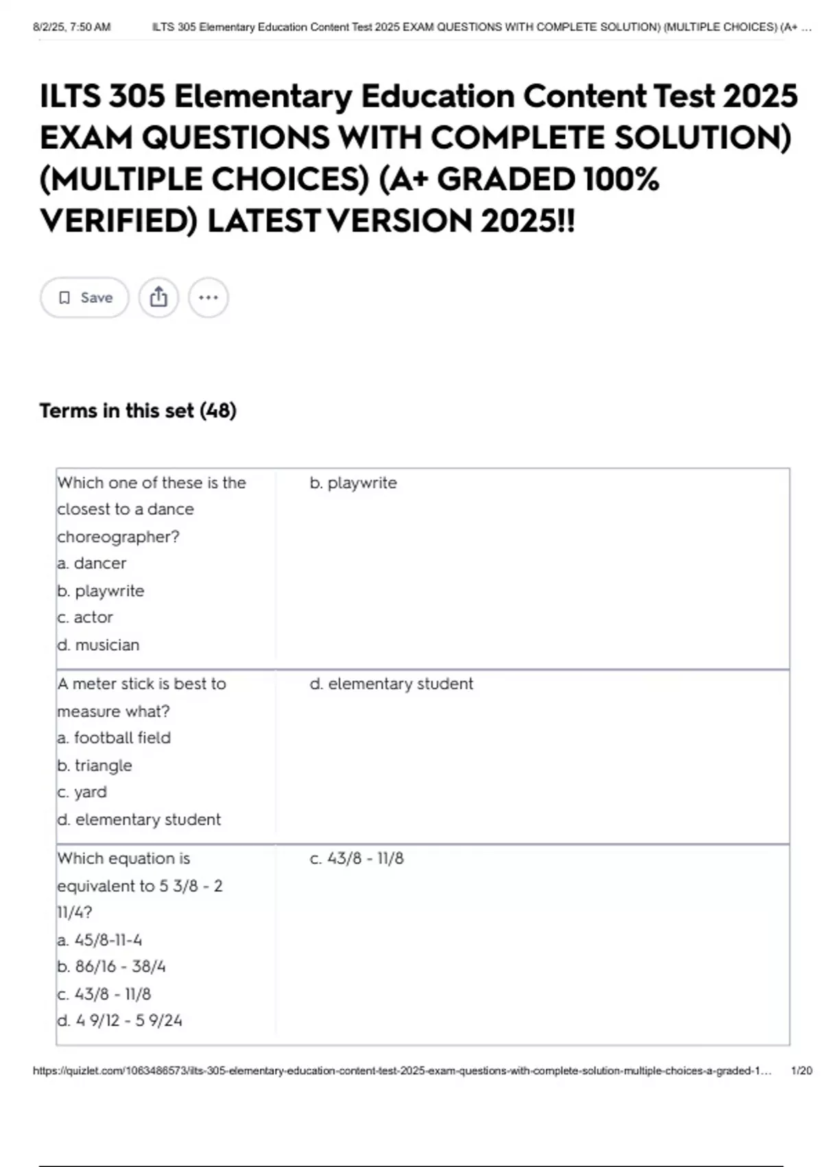 ILTS 305 Elementary Education Content Test 2025 EXAM QUESTIONS WITH ...