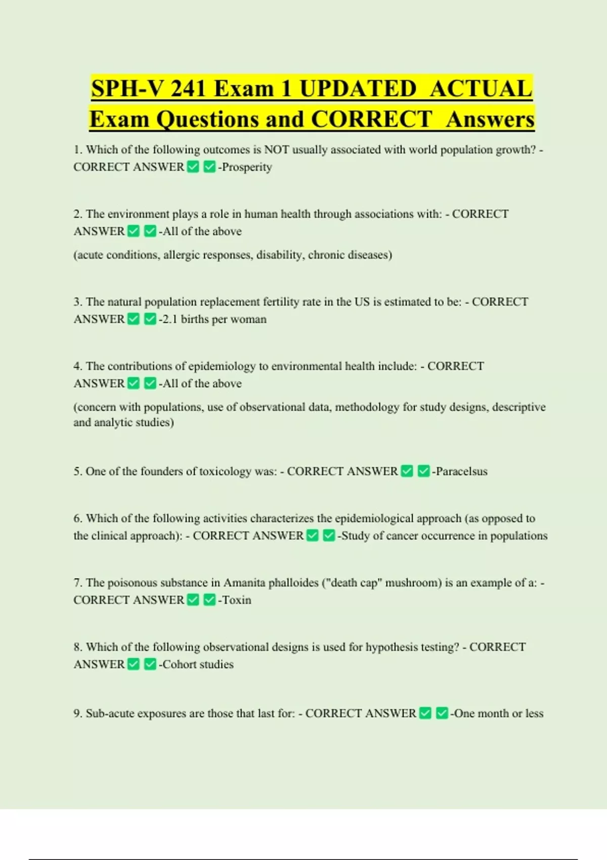 SPH-V Bundled Exam Questions WITH CORRECT Answers - Stuvia US