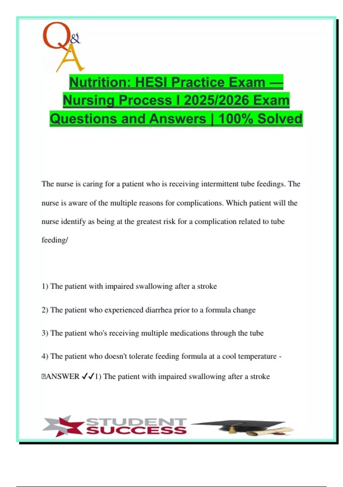 Nutrition Exam Guide 2025/2026 – 140+ High-Yield Questions and Answers ...