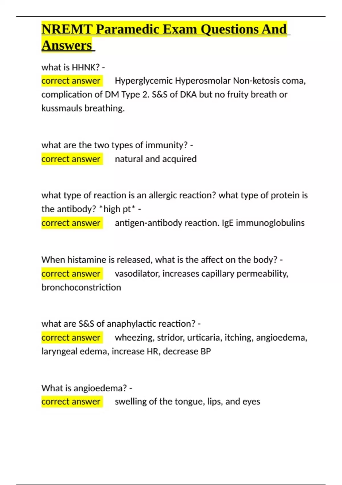 NREMT Paramedic Exam Questions And Answers.docx - EMS 131 - Stuvia US
