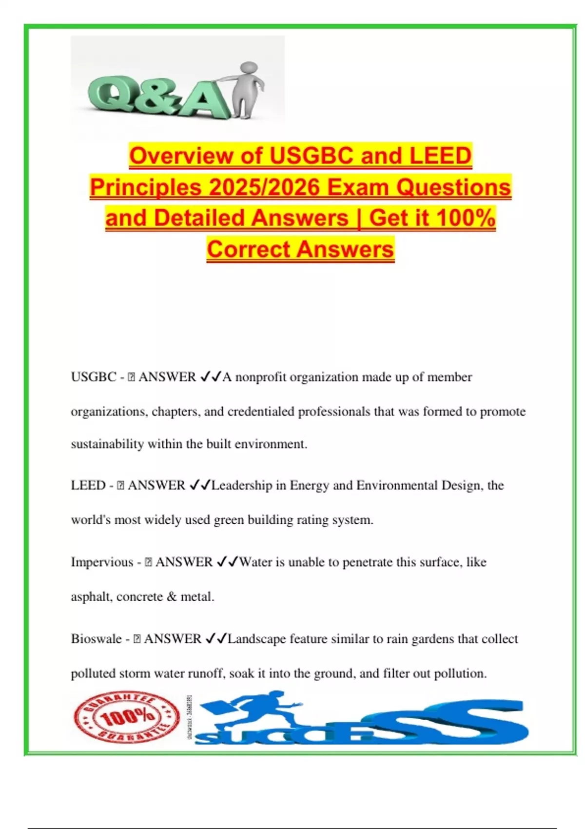 Overview of USGBC & LEED Principles 2025/2026 – 150+ Verified Q&A ...