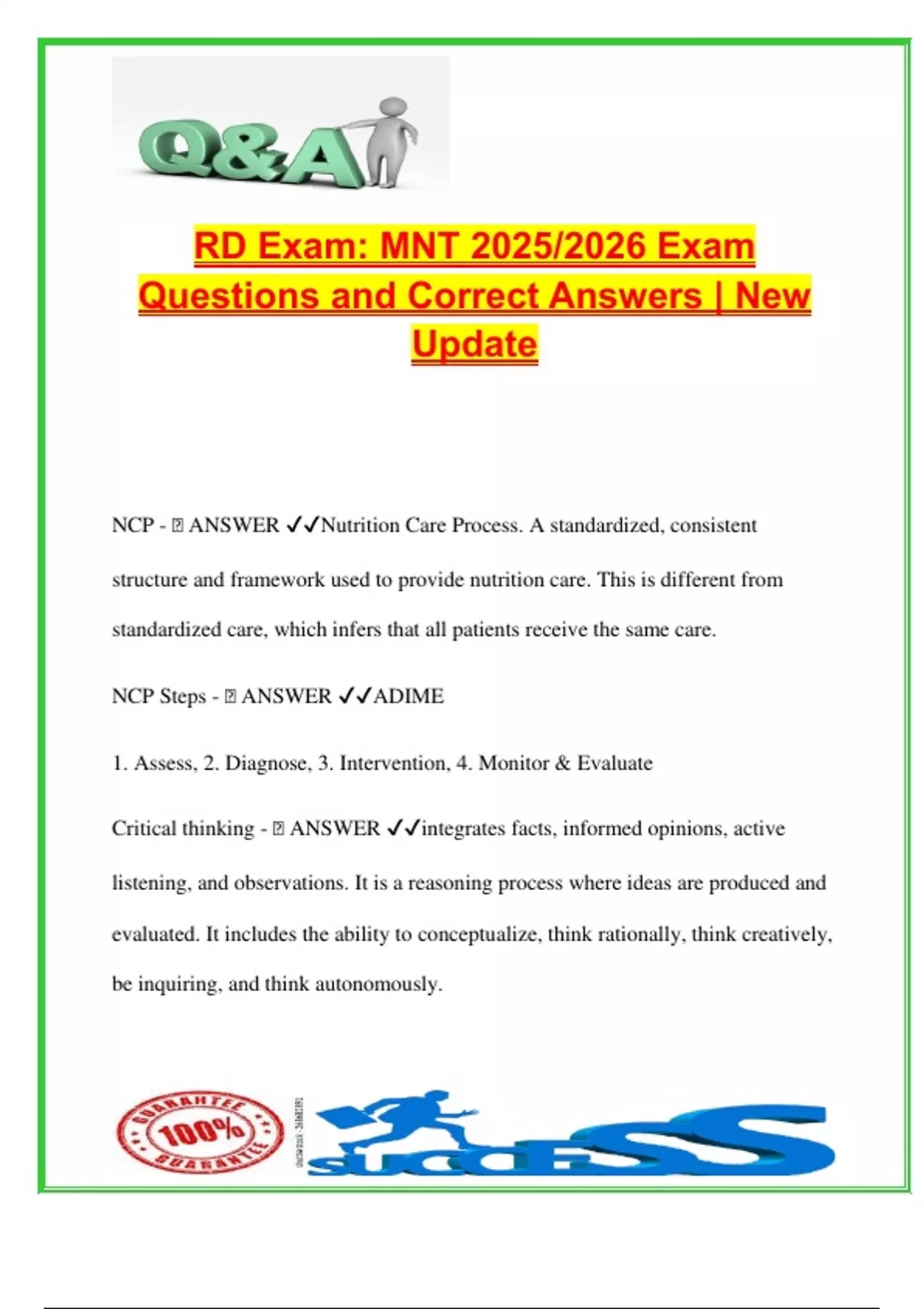 RD Exam 2025 – 60 Practice Questions with Answers | Clinical MNT ...