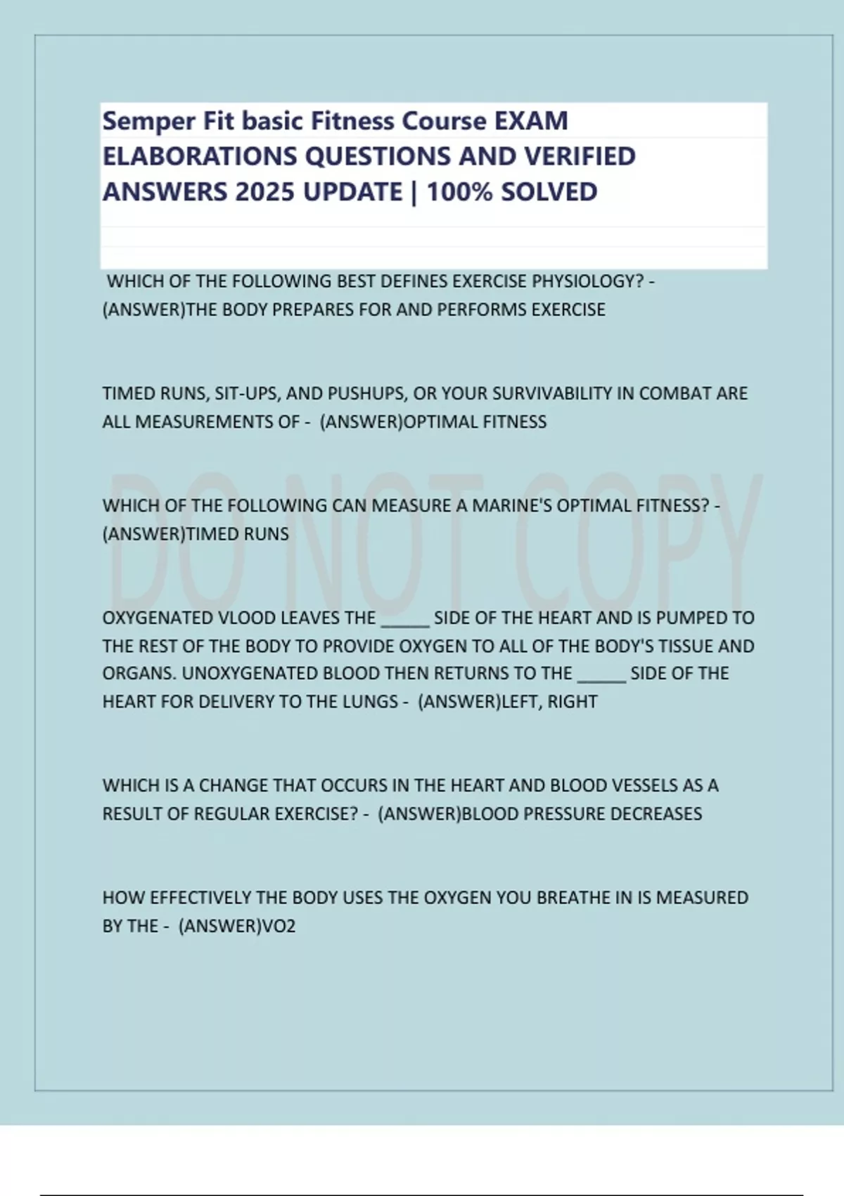 Semper Fit basic Fitness Course EXAM ELABORATIONS QUESTIONS AND ...
