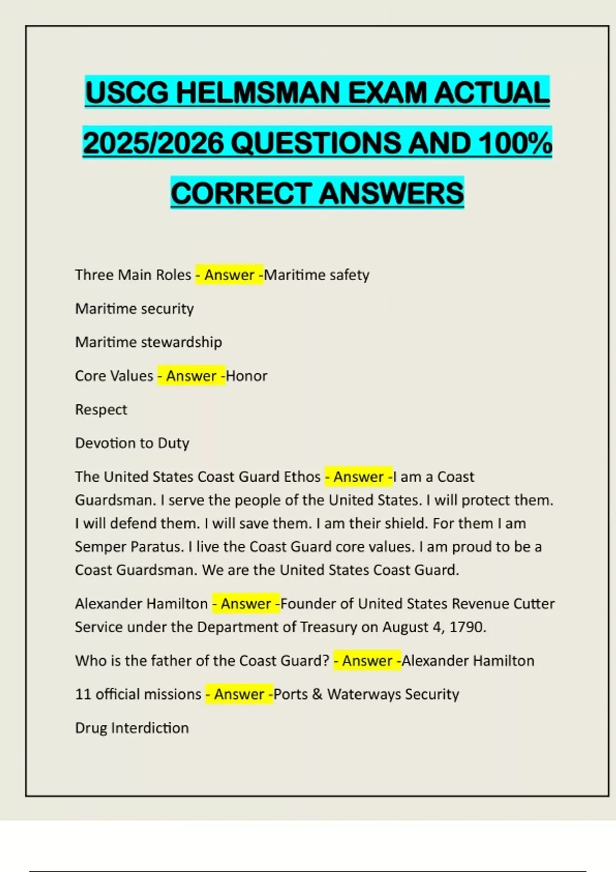 USCG HELMSMAN EXAM ACTUAL 2025/2026 QUESTIONS AND 100% CORRECT ANSWERS ...