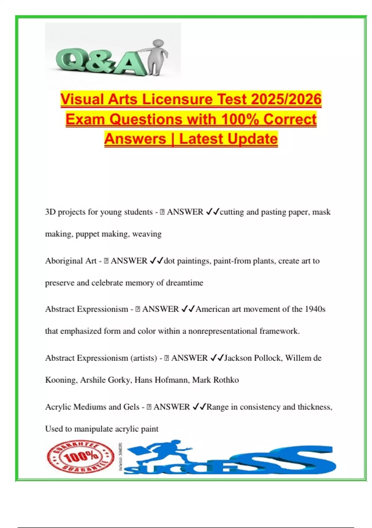 Visual Arts Licensure Test 2025 – 300+ Verified Questions with Answers ...