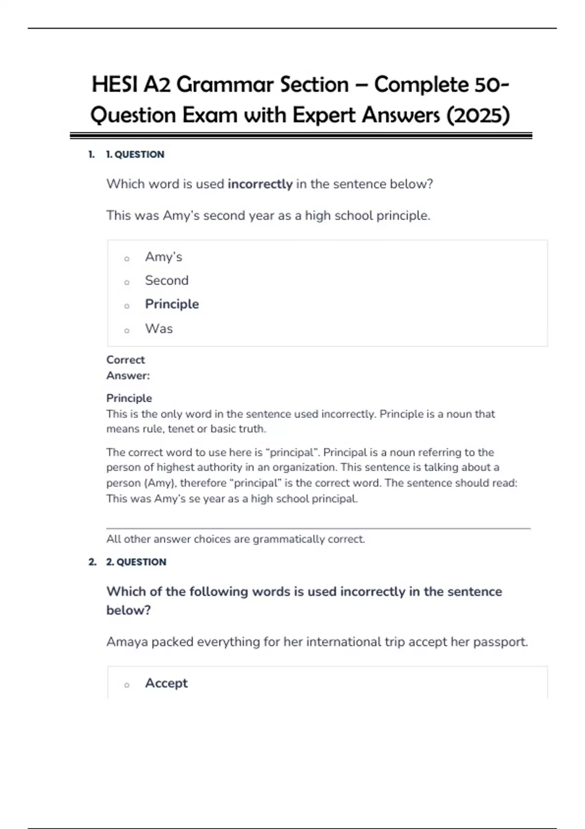 HESI A2 Grammar 2025: Complete 50-Question Exam with Detailed Answer ...