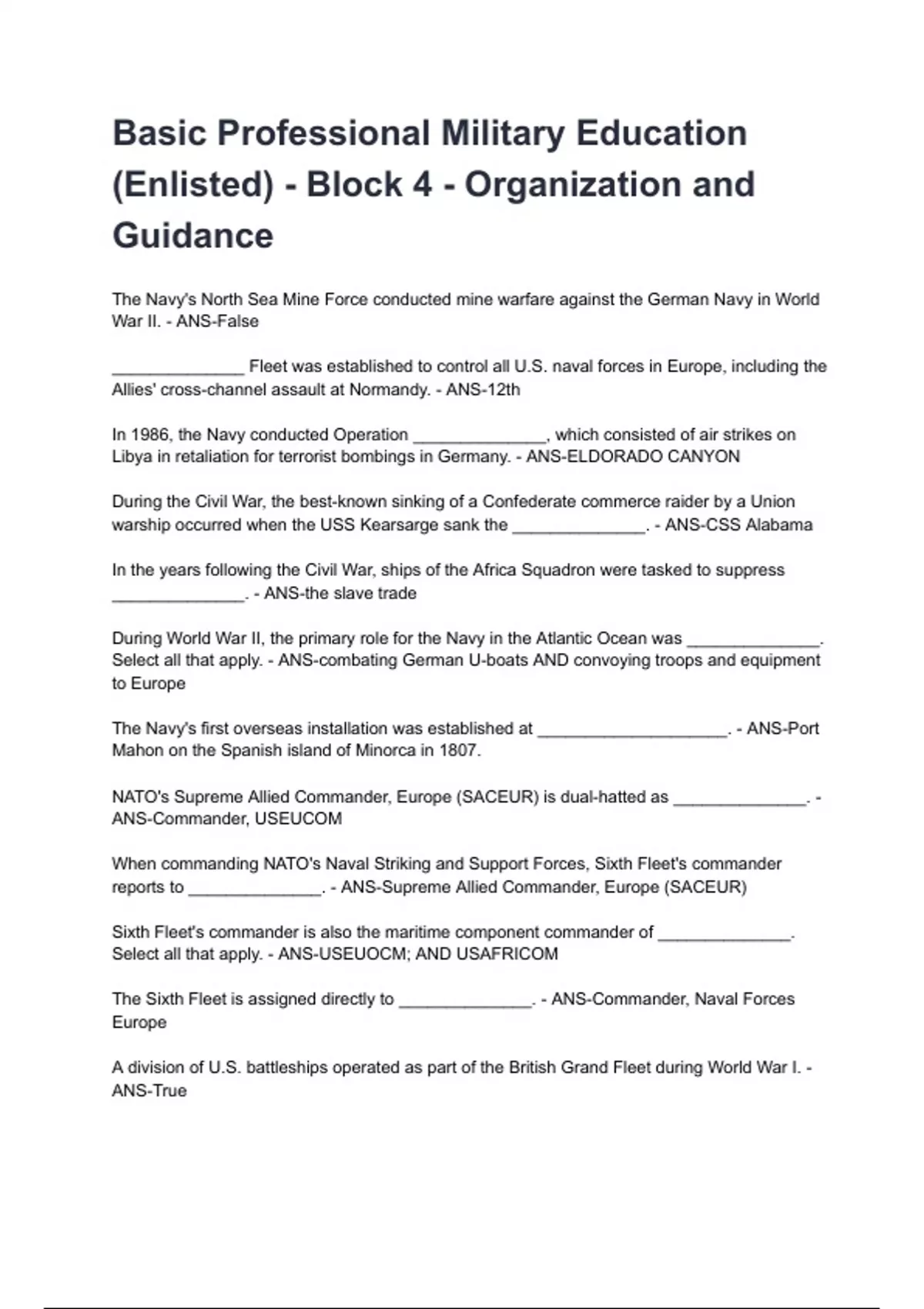 Basic Professional Military Education (Enlisted) - Block 4 ...