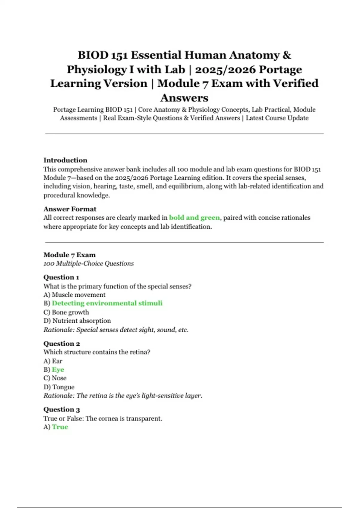 BIOD 151 Essential Human Anatomy & Physiology I with Lab | 2025/2026 ...