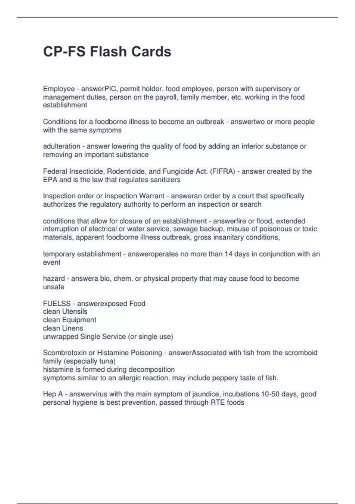 CP-FS Flash Cards Questions with Correct Answers - CP-FS - Stuvia US