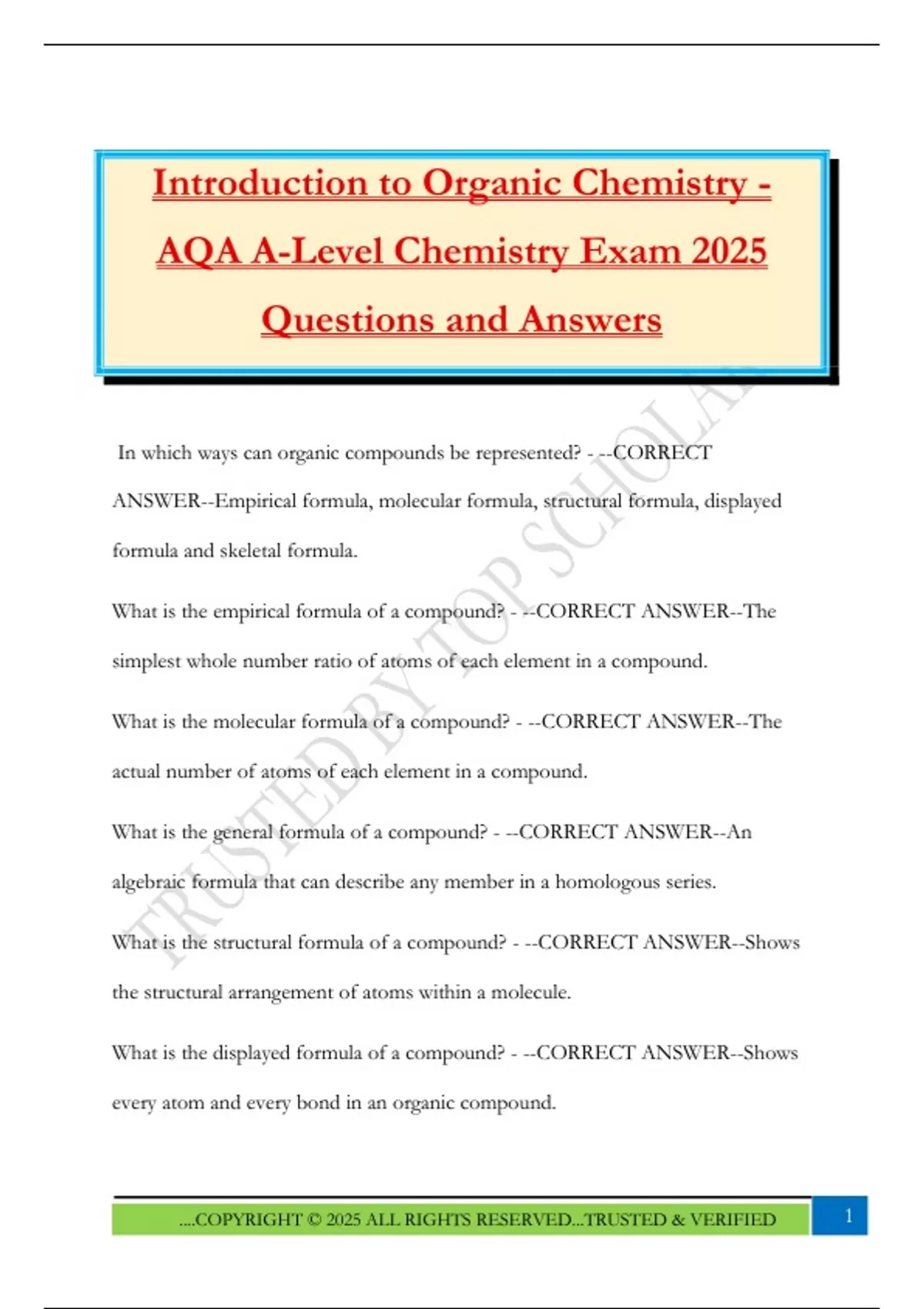 Introduction to Organic Chemistry - AQA A-Level Chemistry Exam 2025 ...