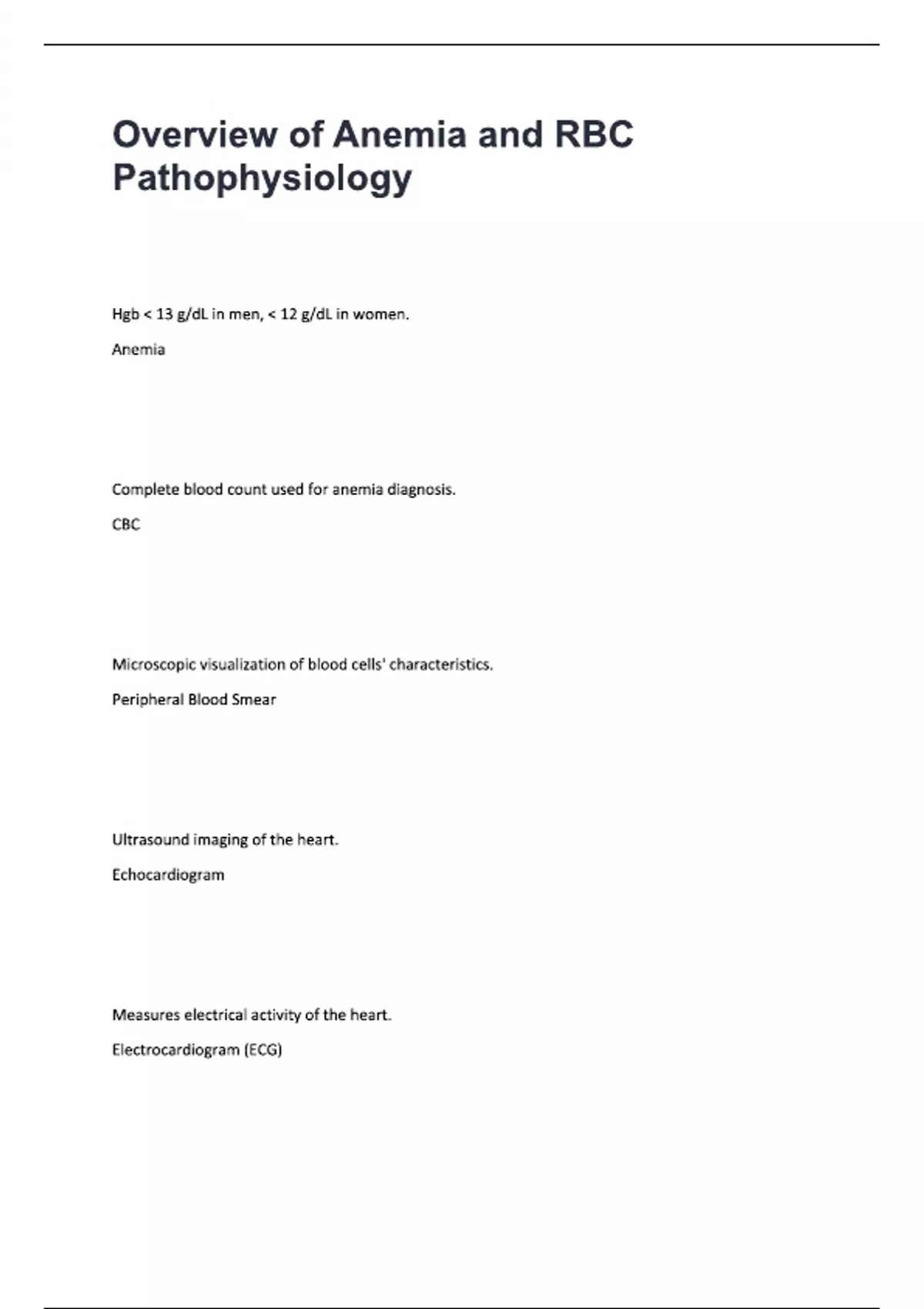 Overview of Anemia and RBC Pathophysiology QUESTIONS AND VERIFIED ANSWERS 100% CORRECT ...