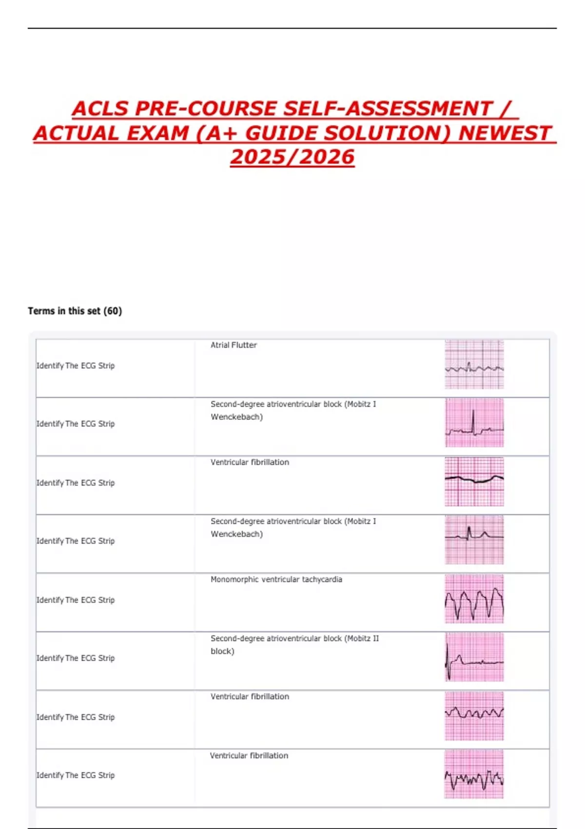 ACLS PRE-COURSE SELF-ASSESSMENT / ACTUAL EXAM (A+ GUIDE SOLUTION ...