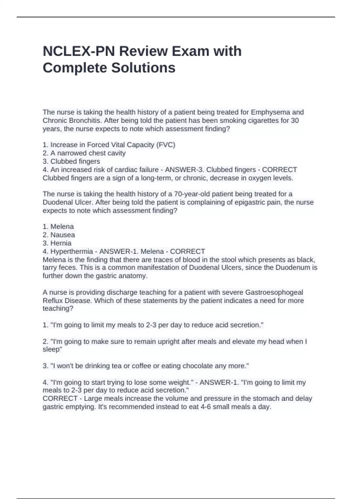 NCLEX-PN Review Exam with Complete Solutions - Nclex pn - Stuvia US