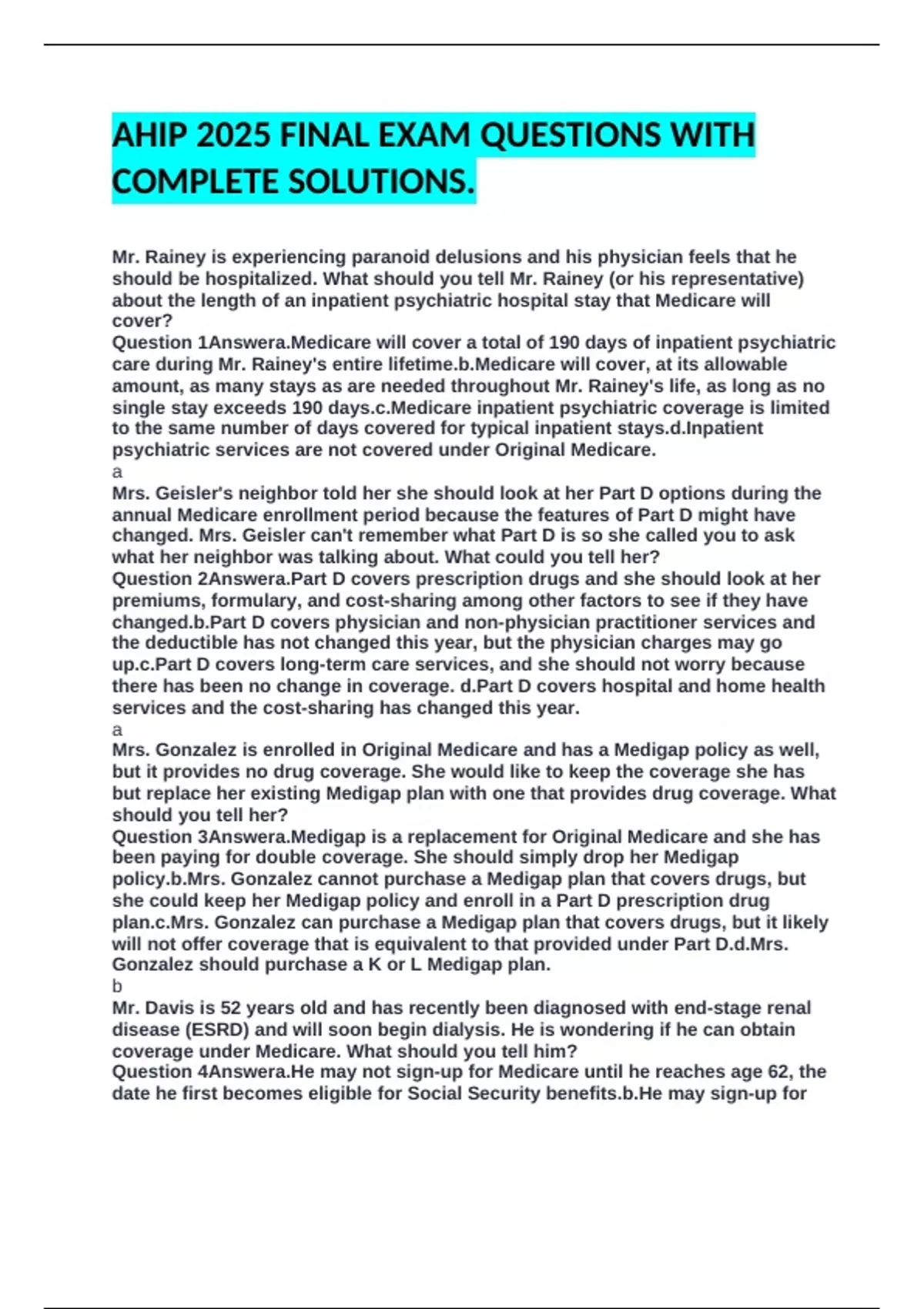 AHIP 2025 FINAL EXAM QUESTIONS WITH COMPLETE SOLUTIONS. - AHIP - Stuvia US