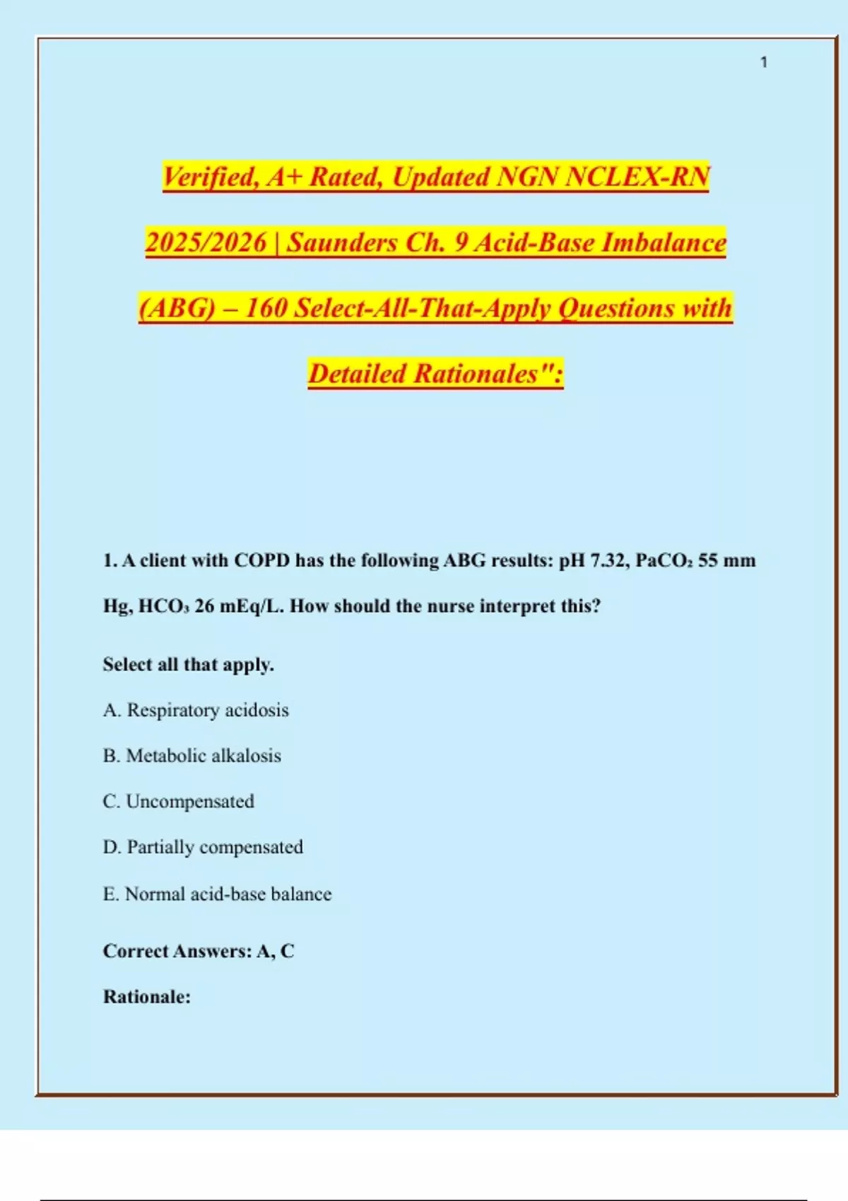 Verified, A+ Rated, Updated NGN NCLEX-RN 2025/2026 | Saunders Ch. 9 ...