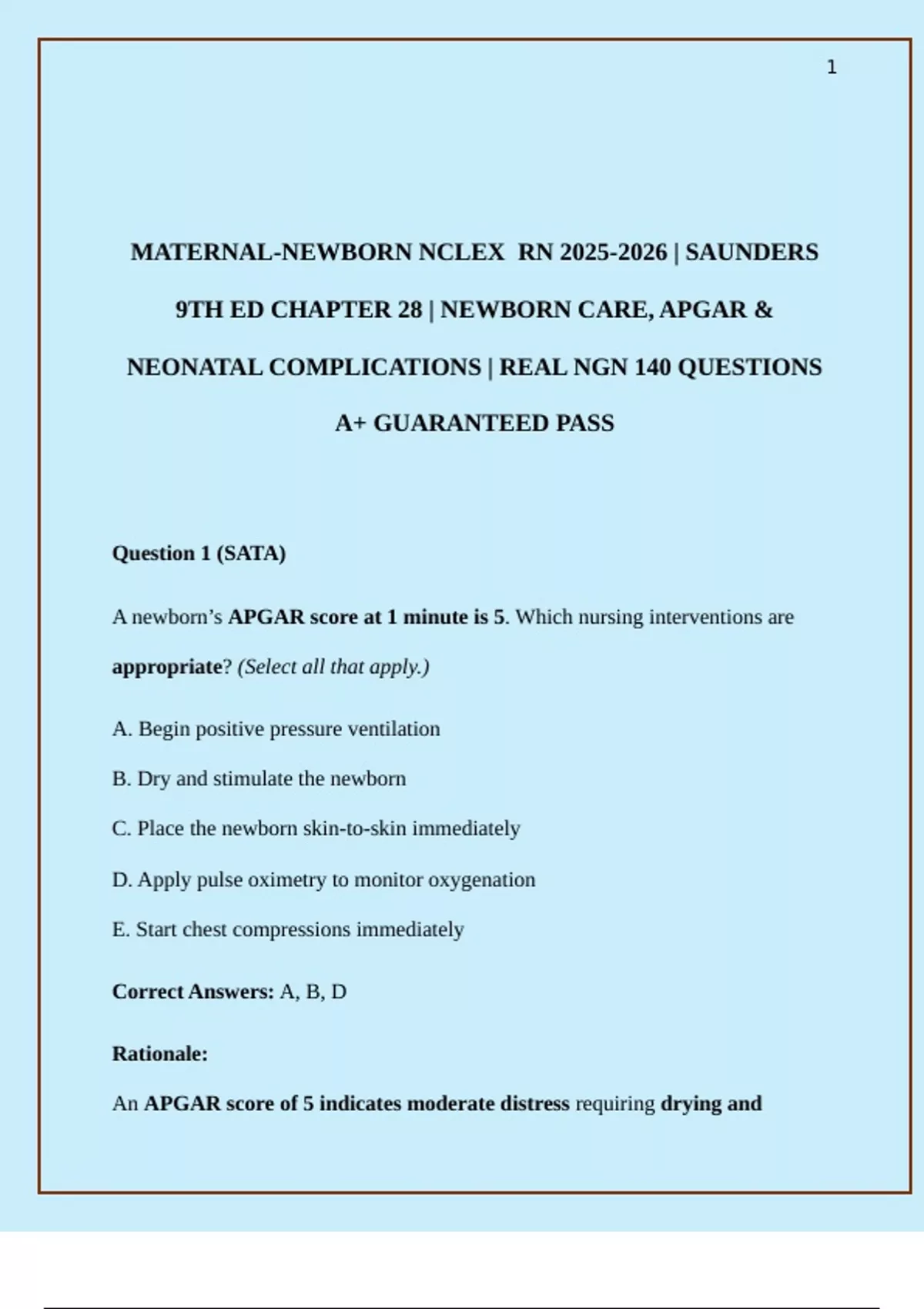 MATERNAL-NEWBORN NCLEX | SAUNDERS 9TH ED CHAPTER 28 | NEWBORN CARE ...
