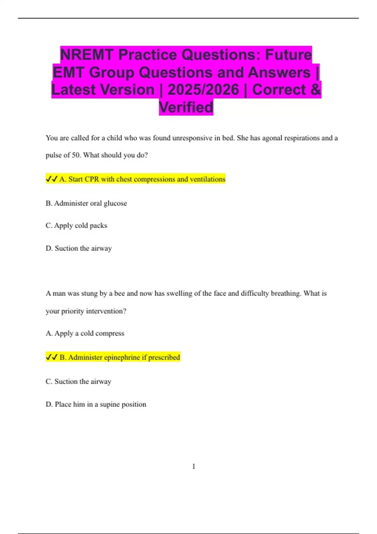 NREMT Practice Questions: Future EMT Group Questions and Answers ...