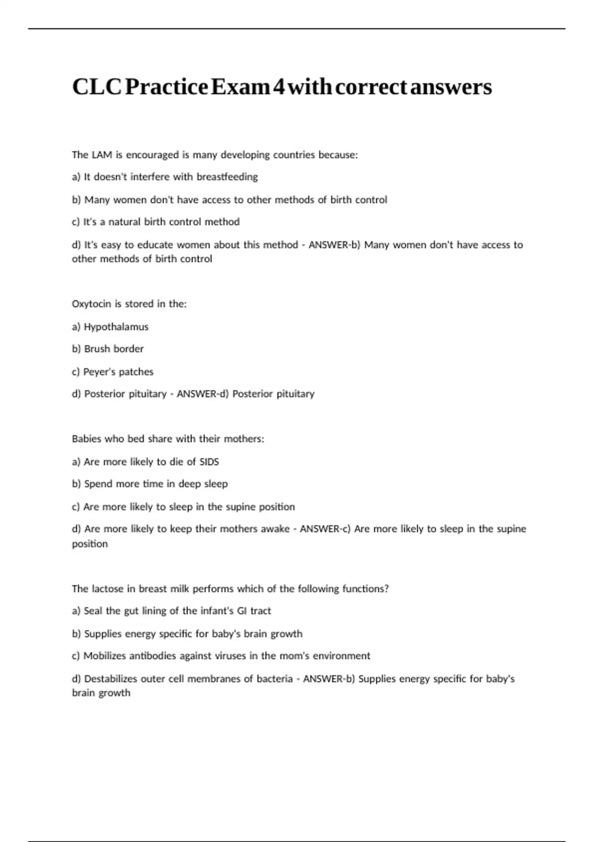 CLC Practice Exam 4 with correct answers - Clc - Stuvia US