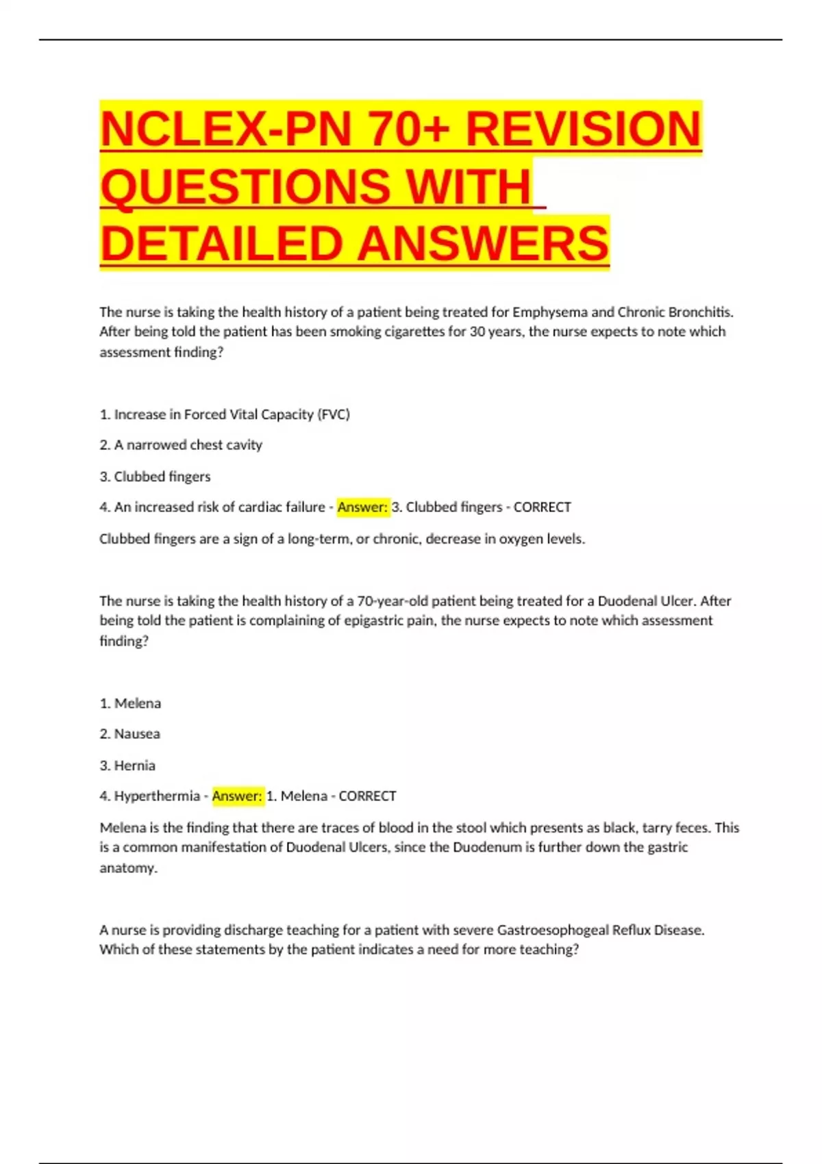 NCLEX-PN 70+ REVISION QUESTIONS WITH DETAILED ANSWERS - NCLEX PN ...