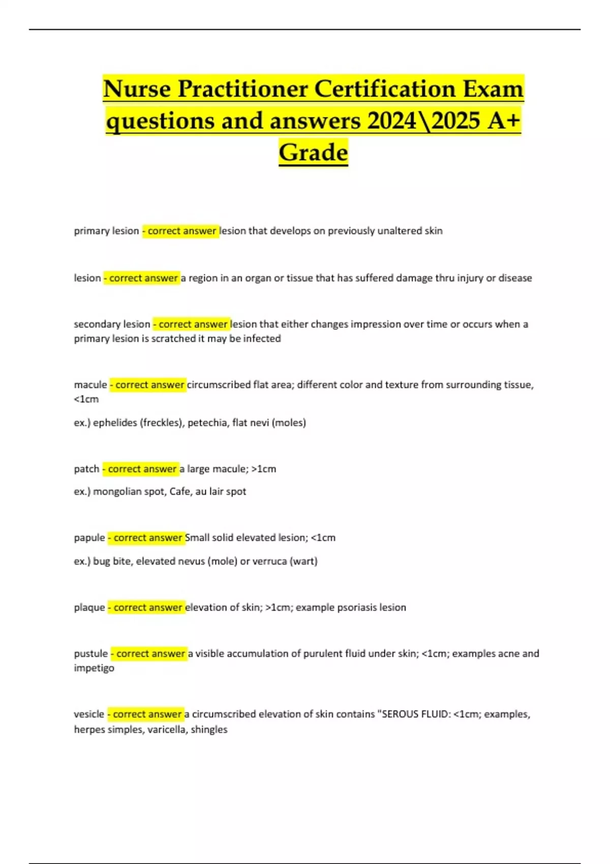 Nurse Practitioner Certification Exam Questions and Answers | Rated A+ ...