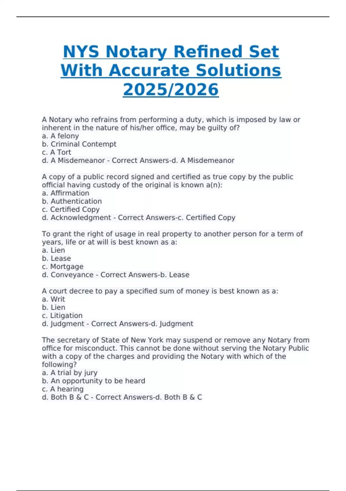 NYS Notary Refined Set 2025/2026 – Accurate Solutions for New York ...