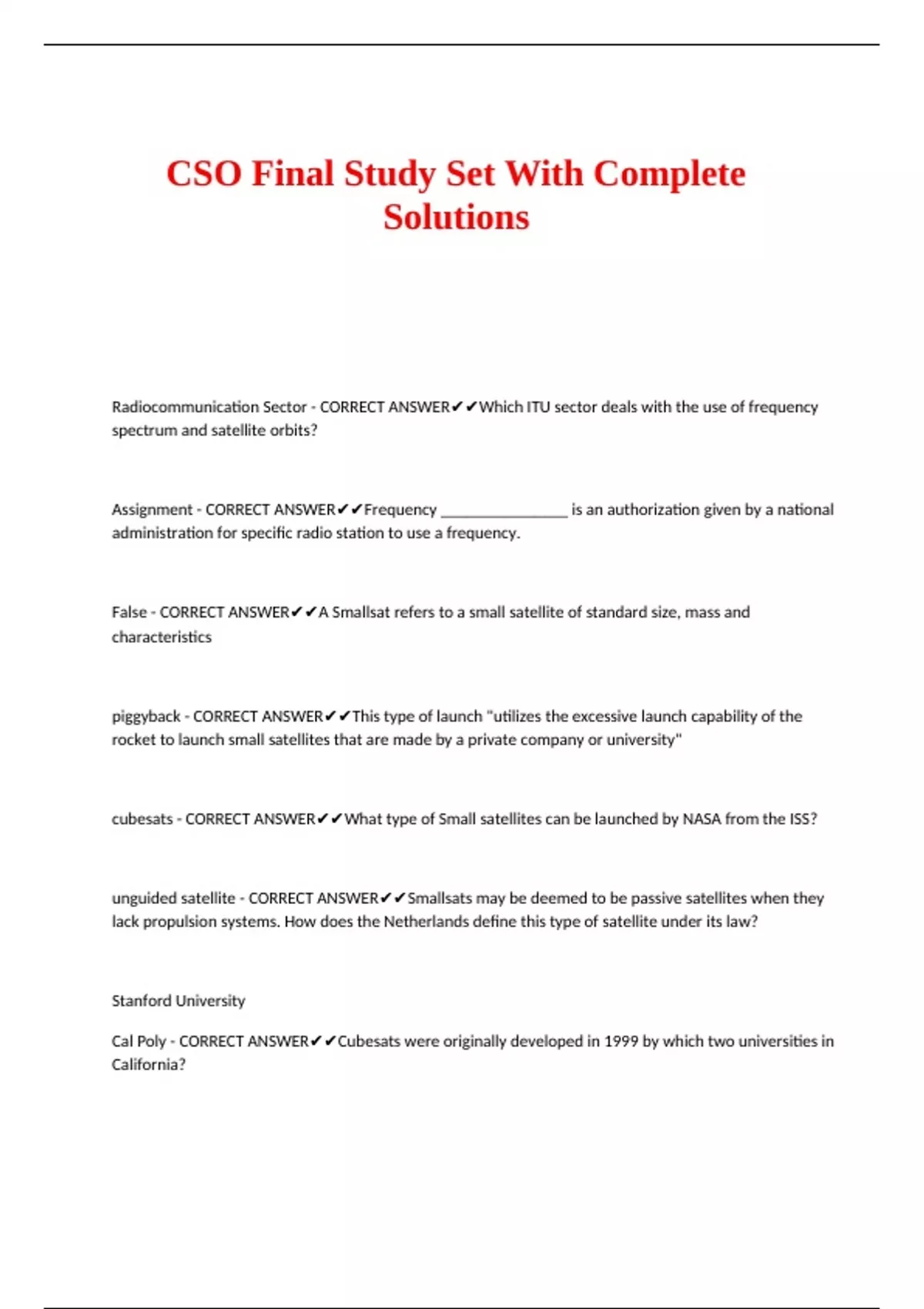 CSO Final Study Set With Complete Solutions - CSO - Stuvia US