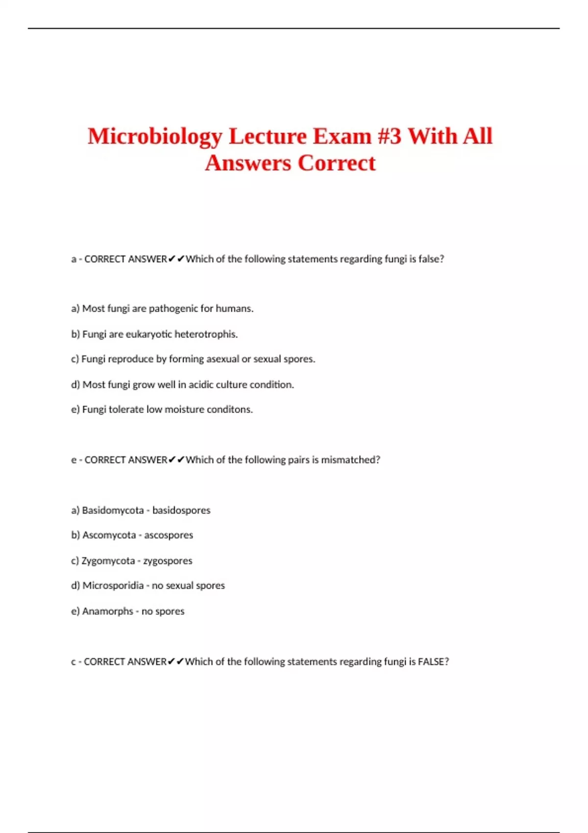 Microbiology Lecture Exam -3 With All Answers Correct. - Microbiology ...