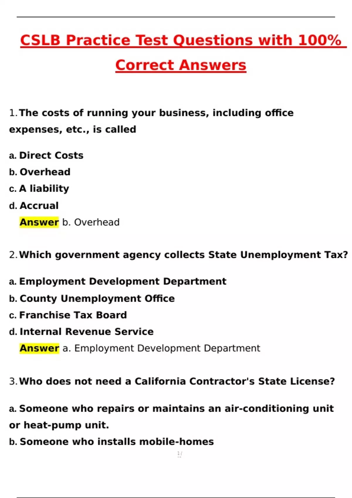 CSLB Practice Test Latest 2025 Actual Questions and Verified Answers ...