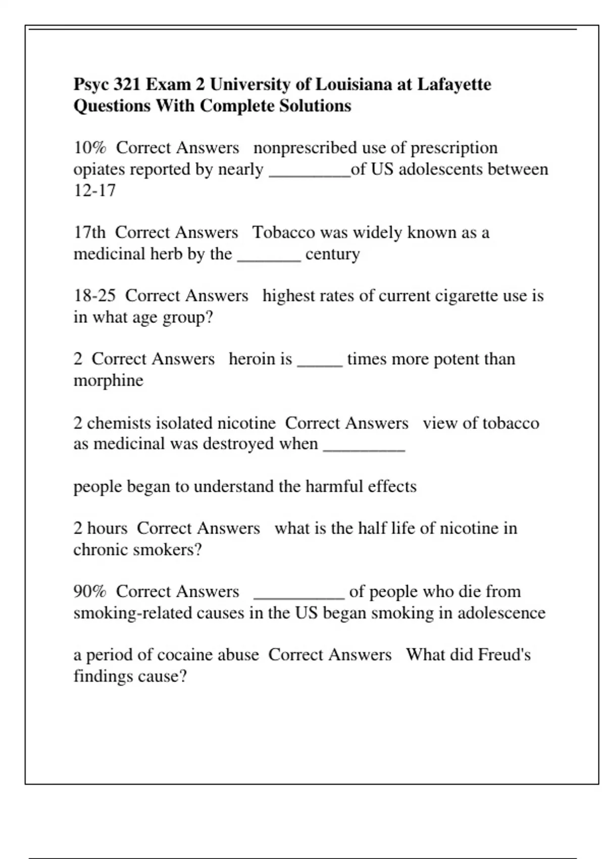 Psyc 321 Exam 2 University of Louisiana at Lafayette Questions With ...
