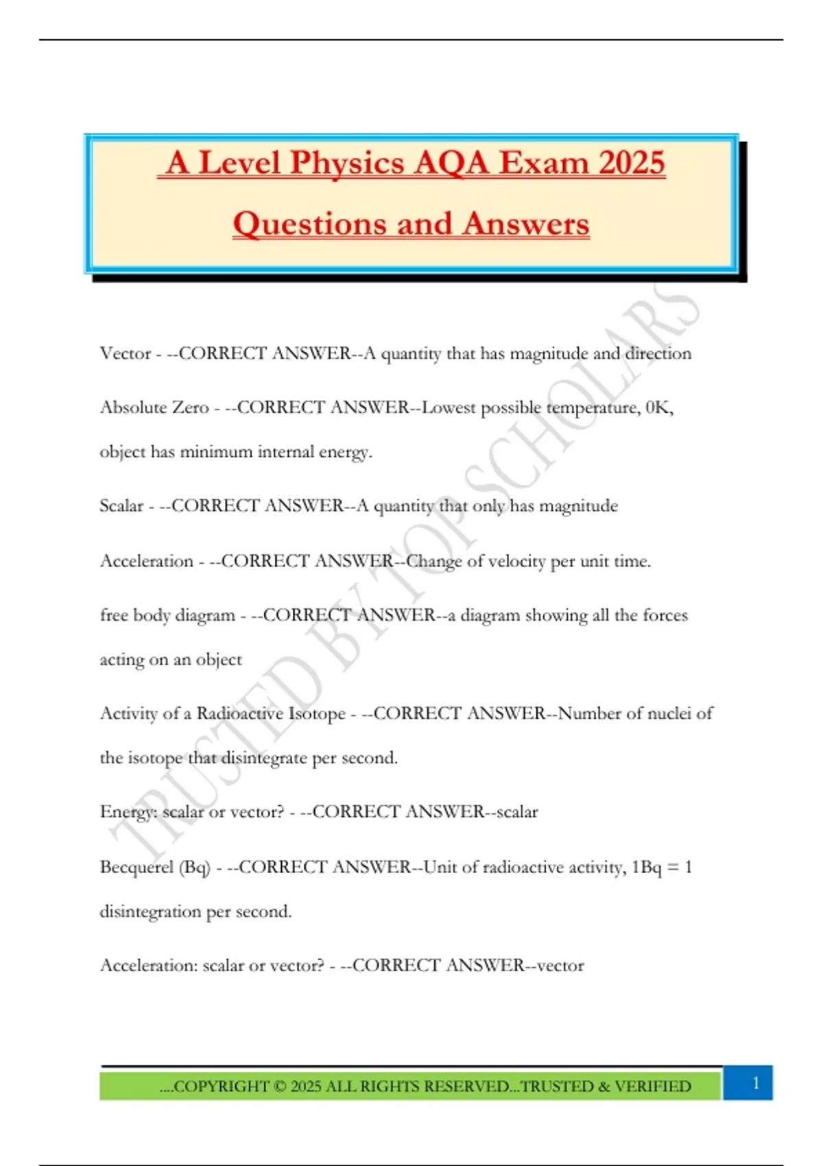 A Level Physics AQA Exam 2025 Questions and Answers - AQA A Level ...
