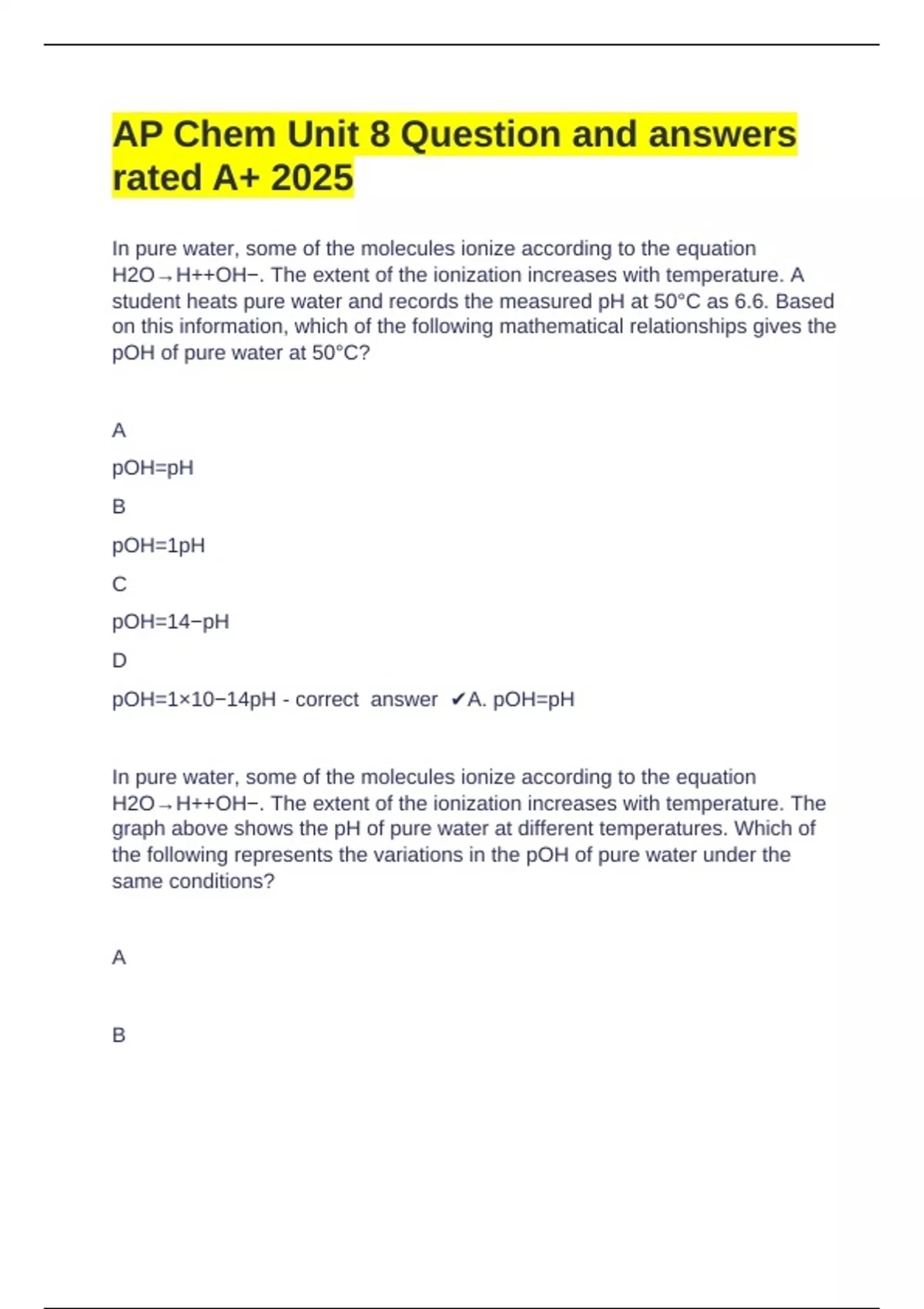 AP Chem Unit 8 Question and answers rated A+ 2025 - AP Chem Unit 8 ...