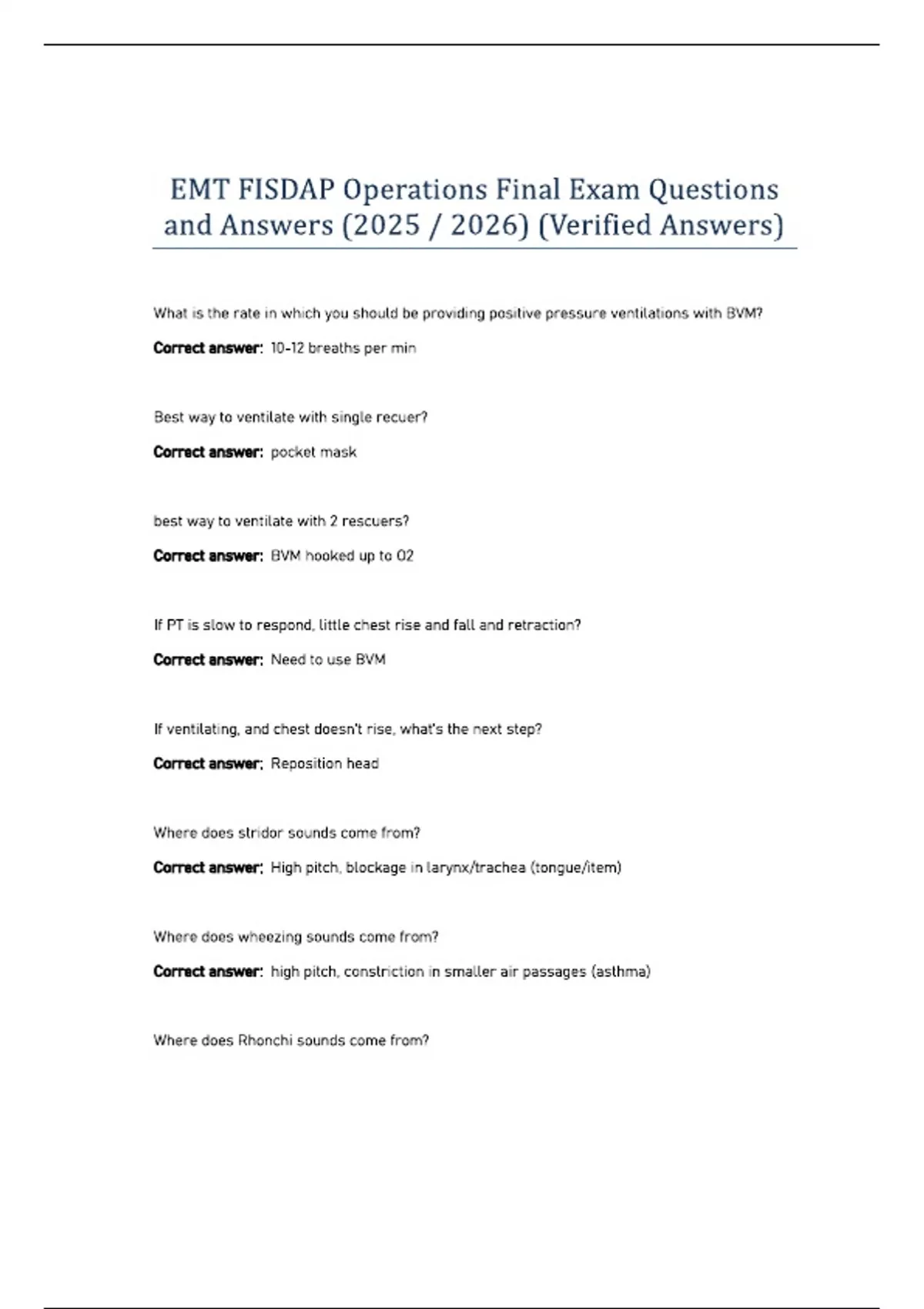 EMT FISDAP Final Exam 2025 COMPREHENSIVE EXAM QUESTIONS WITH DETAILED VERIFIED AND 100% CORRECT ...