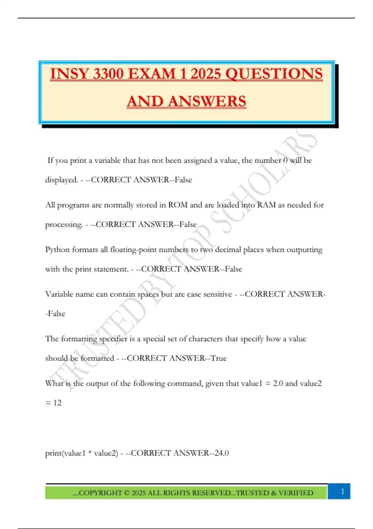 INSY 3300 EXAM 1 2025 QUESTIONS AND ANSWERS - INSY 3300 - Stuvia US