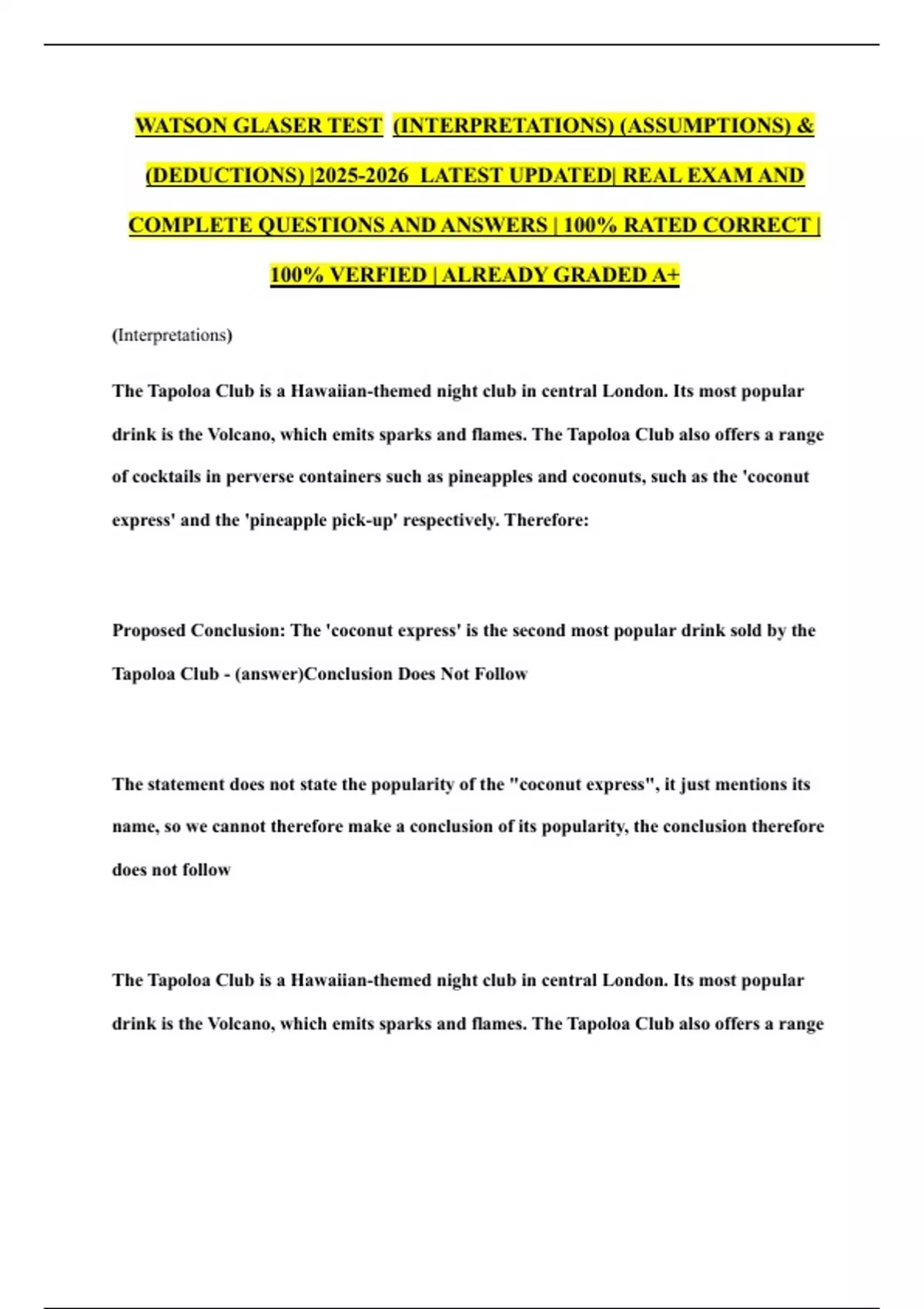 WATSON GLASER TEST (INTERPRETATIONS) (ASSUMPTIONS) & (DEDUCTIONS ...