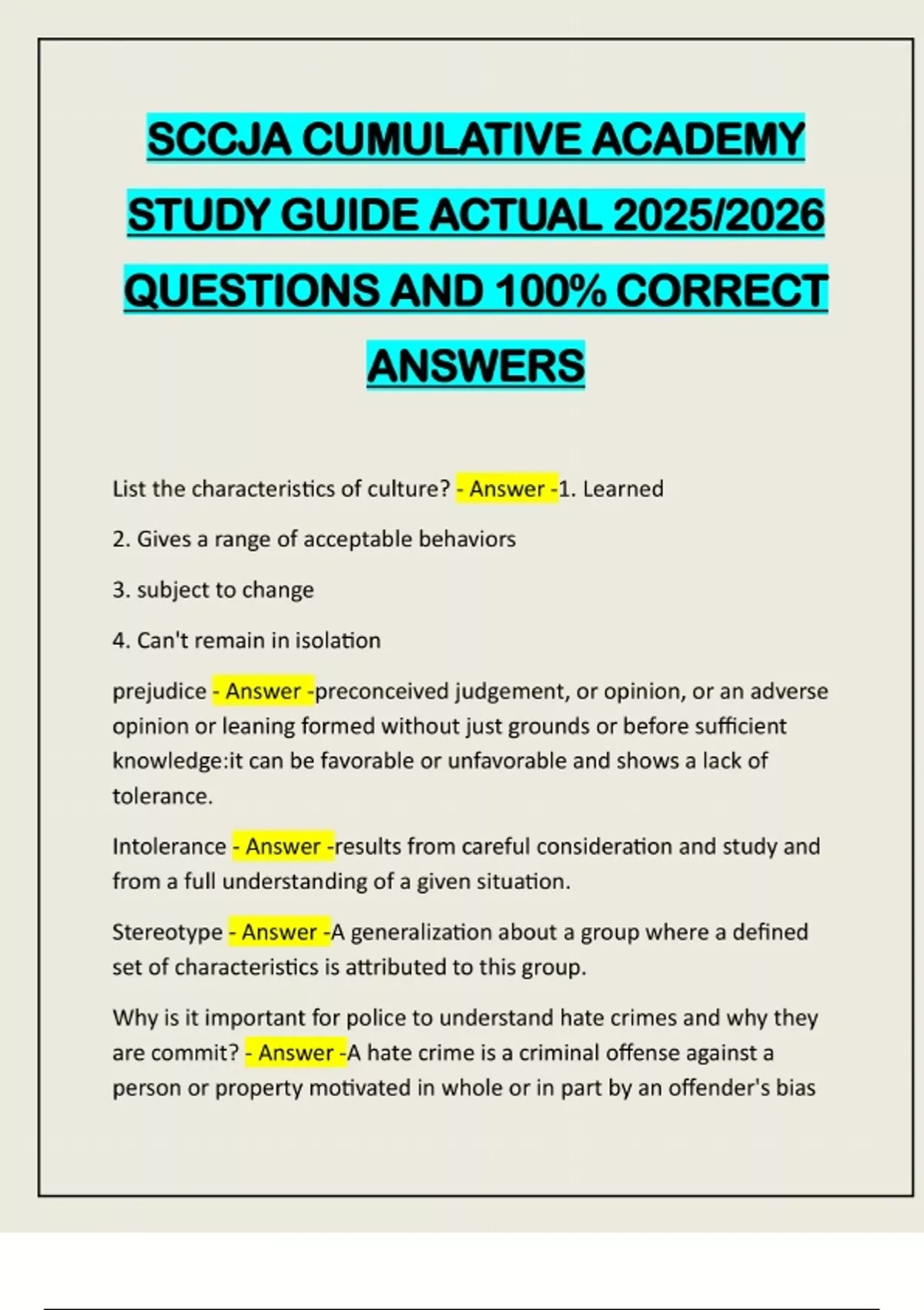 SCCJA CUMULATIVE ACADEMY STUDY GUIDE ACTUAL 2025/2026 QUESTIONS AND 100% CORRECT ANSWERS - Sccja ...
