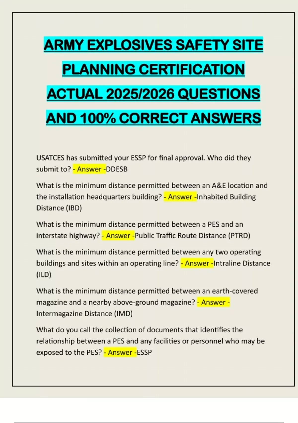 ARMY EXPLOSIVES SAFETY SITE PLANNING CERTIFICATION ACTUAL 2025/2026 ...