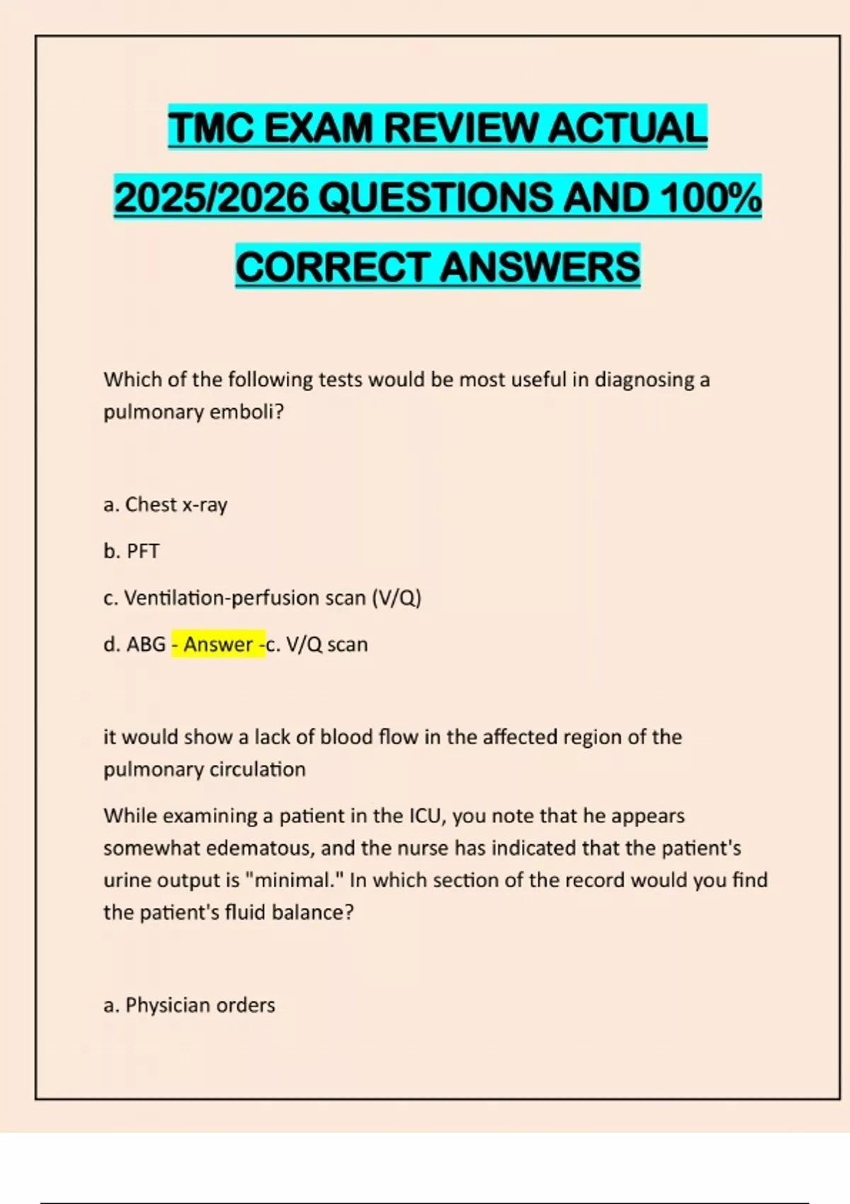 TMC EXAM REVIEW ACTUAL 2025/2026 QUESTIONS AND 100% CORRECT ANSWERS ...