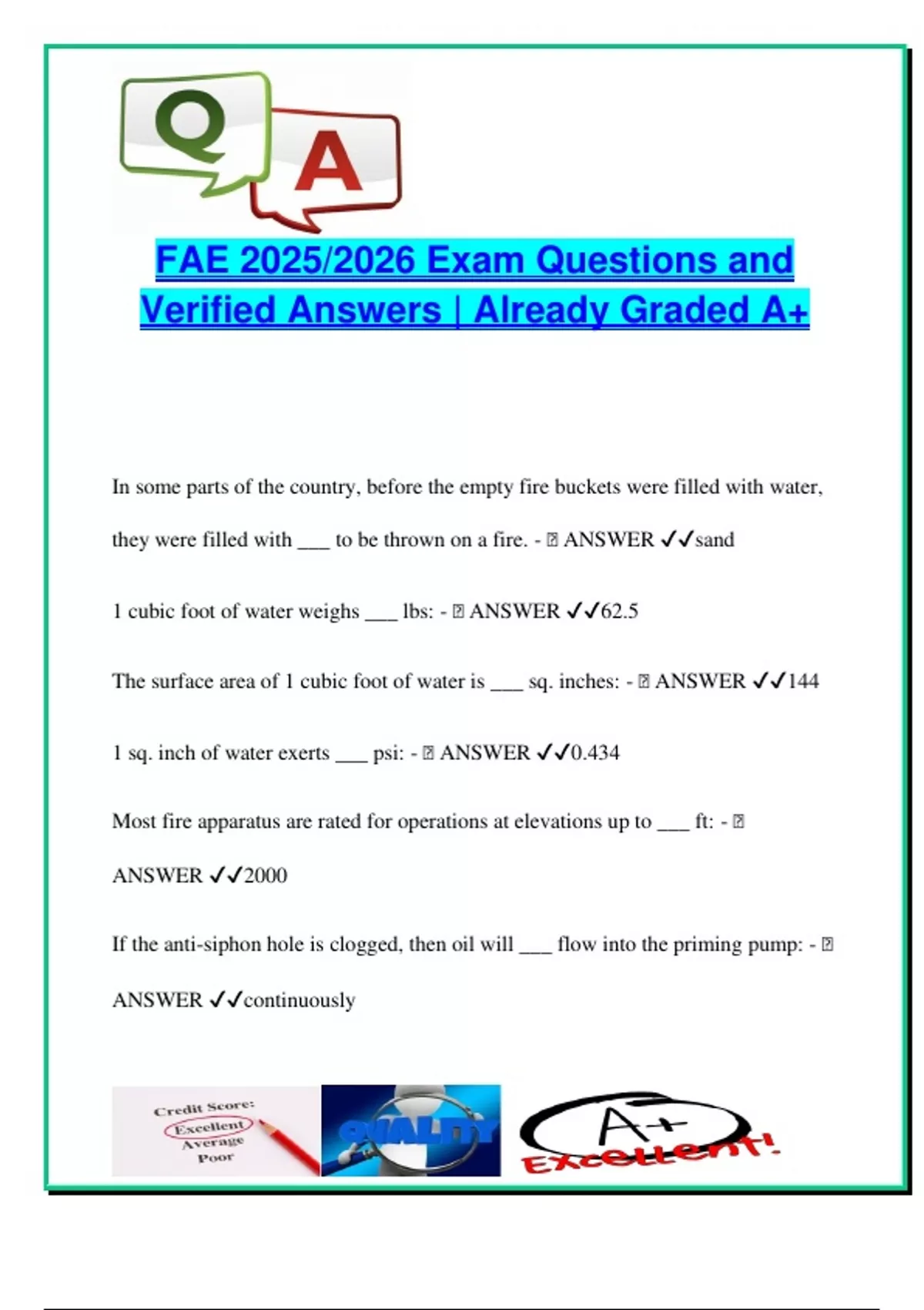 FAE 2025/2026 Exam – 190+ Verified Questions & Answers | Pump ...