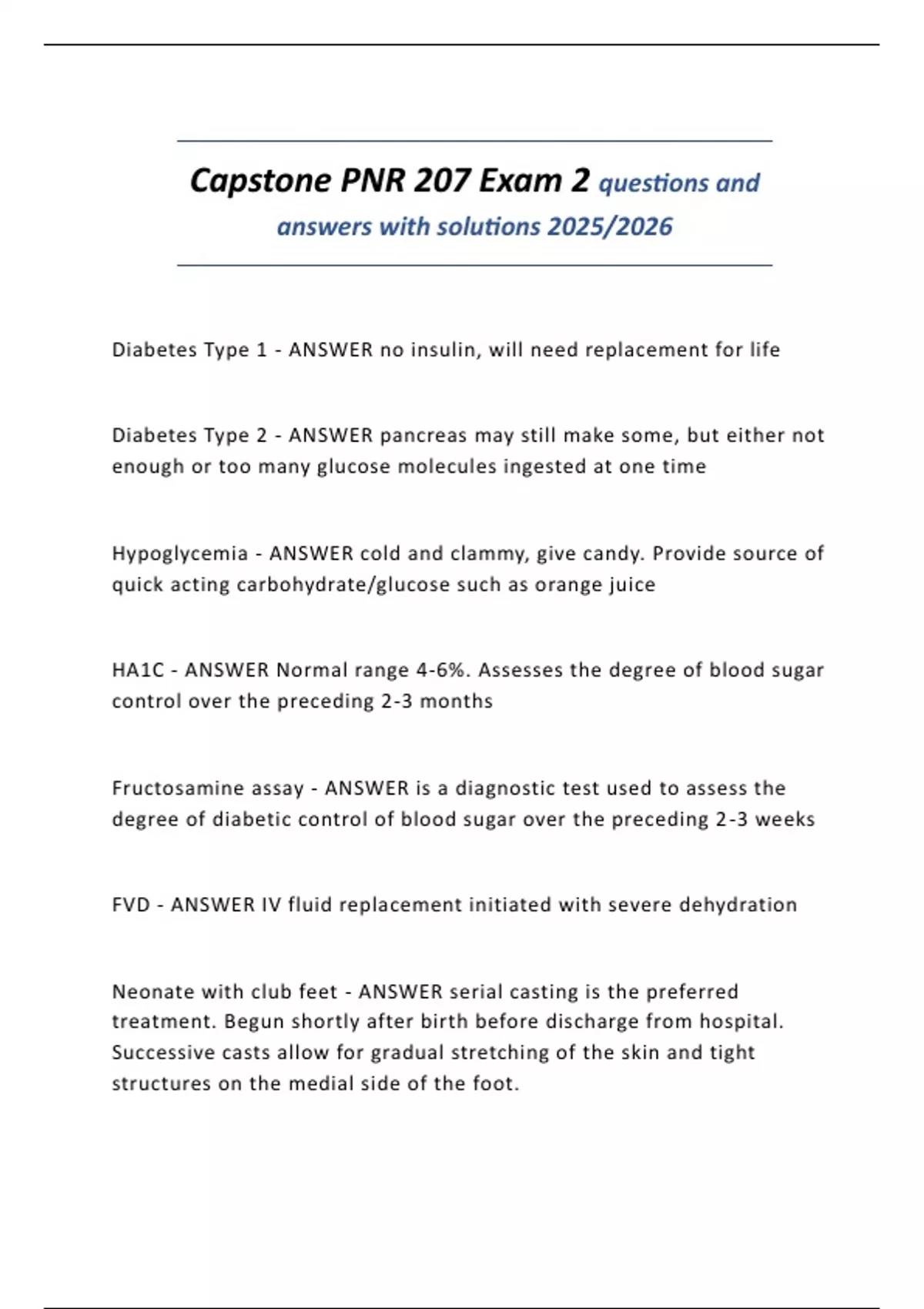 Capstone PNR 207 Exam 2 questions and answers with solutions 2025/2026 ...