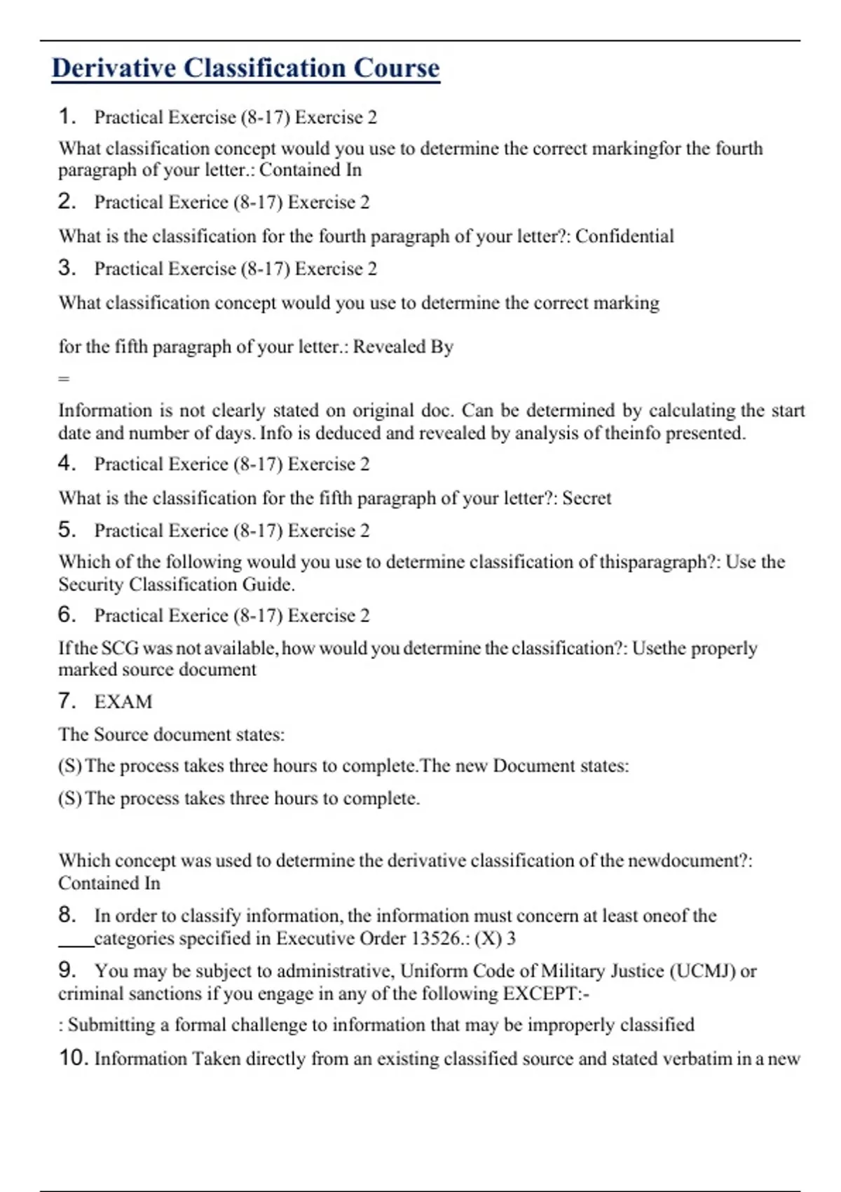 Derivative Classification Course (LATEST ) | QUESTIONS & VERIFIED ...