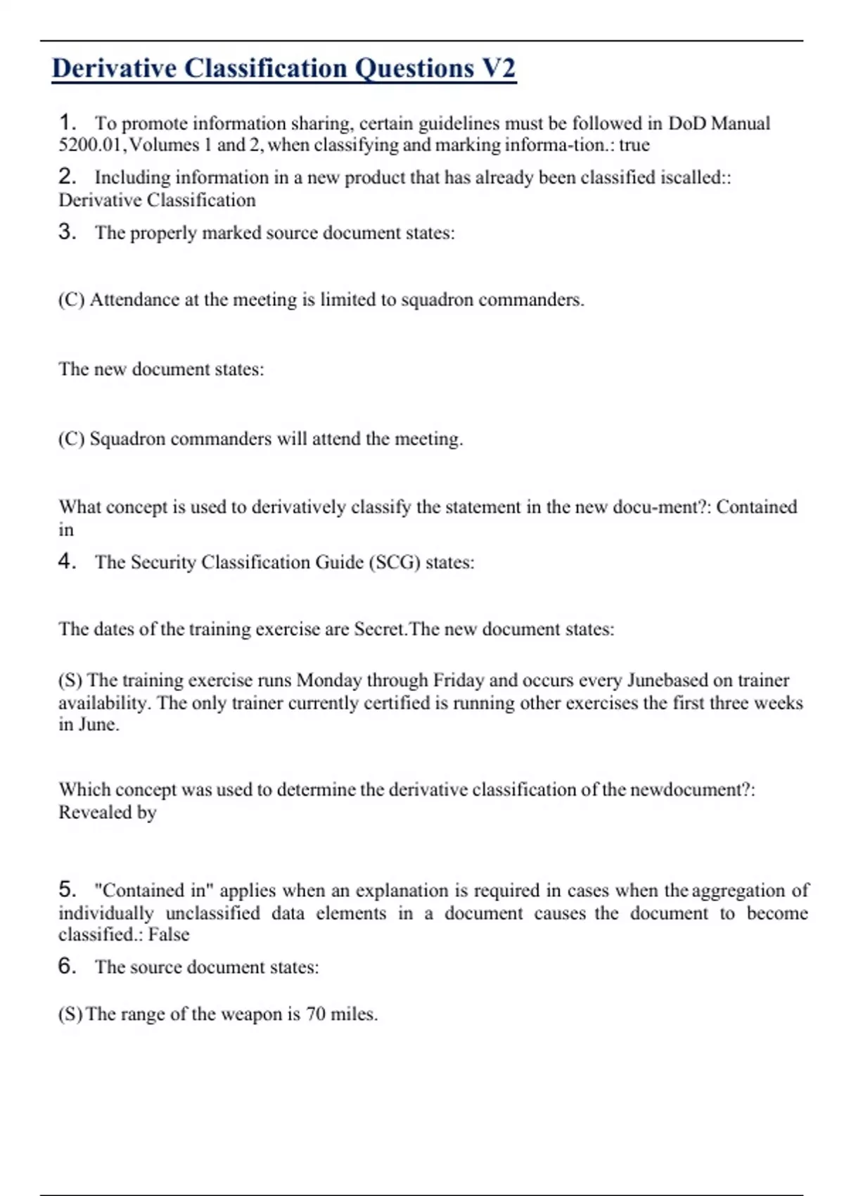 Derivative Classification Questions V2 (LATEST ) | QUESTIONS & VERIFIED ...