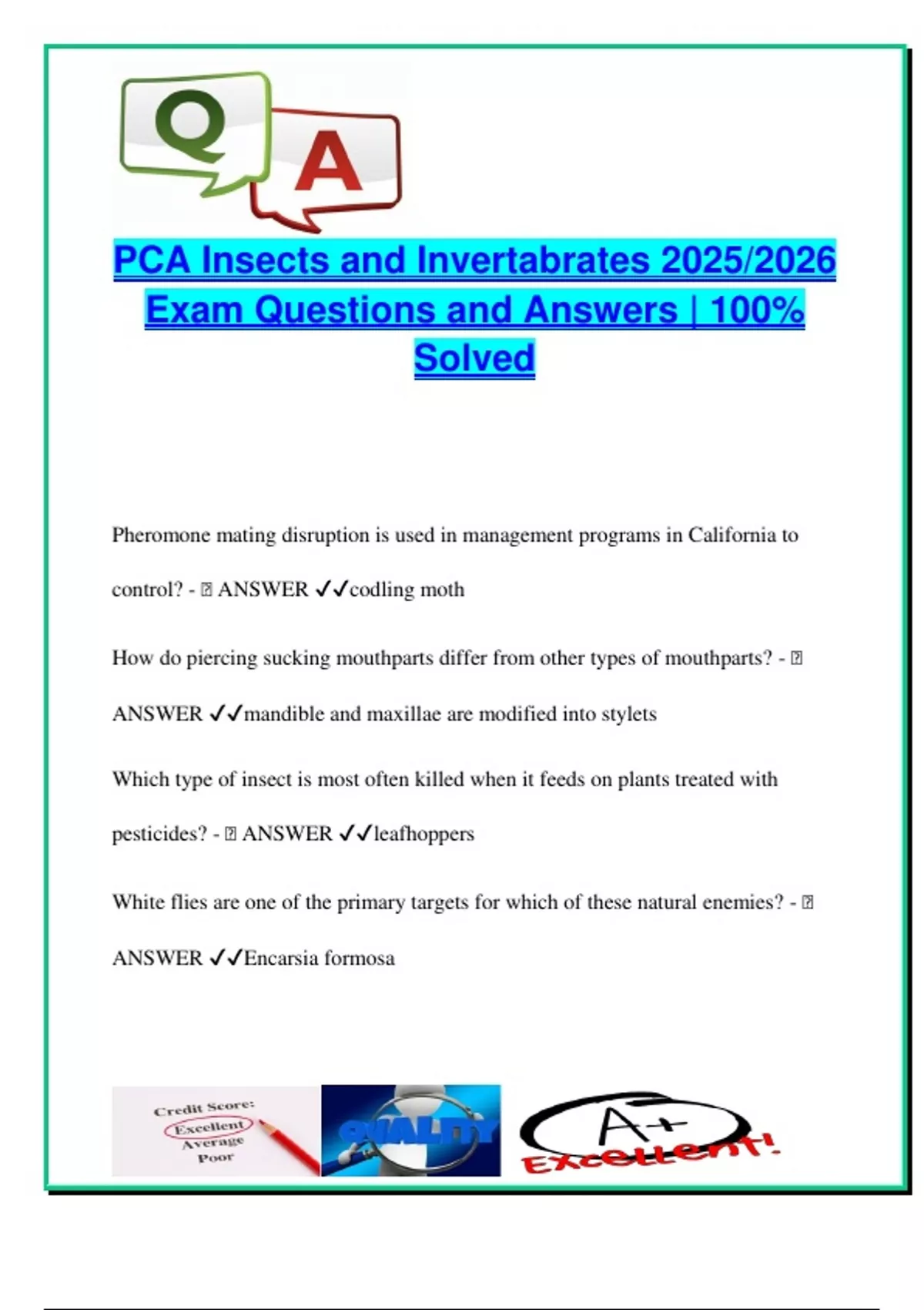 PCA Insects & Invertebrates Exam 2025/2026 – 100+ Verified Q&A ...