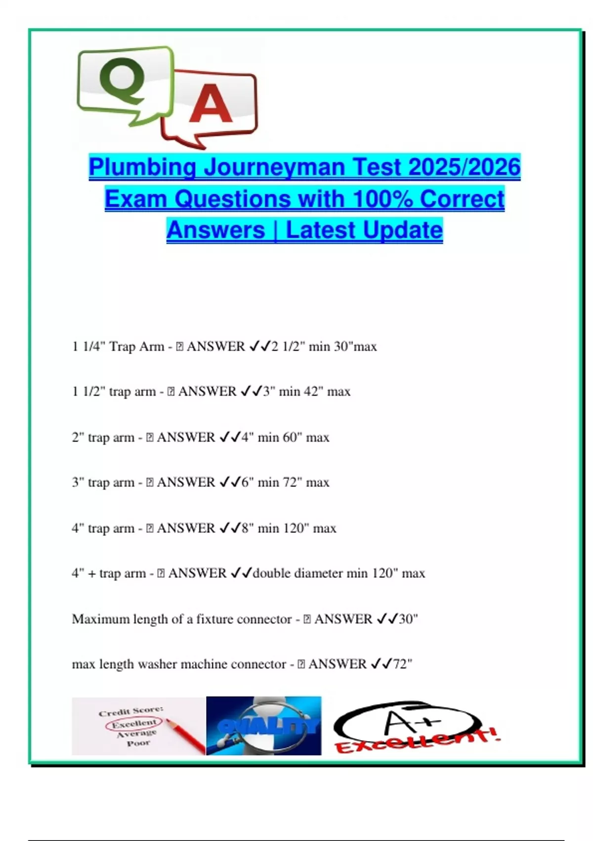 Plumbing Journeyman Exam 2025/2026 – 100 Questions on Trap Arms, Fixture Units, Venting, Pipe ...