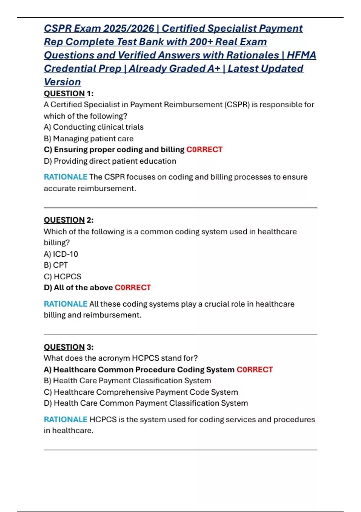 CSPR Exam 2025/2026 | Certified Specialist Payment Rep Complete Test ...