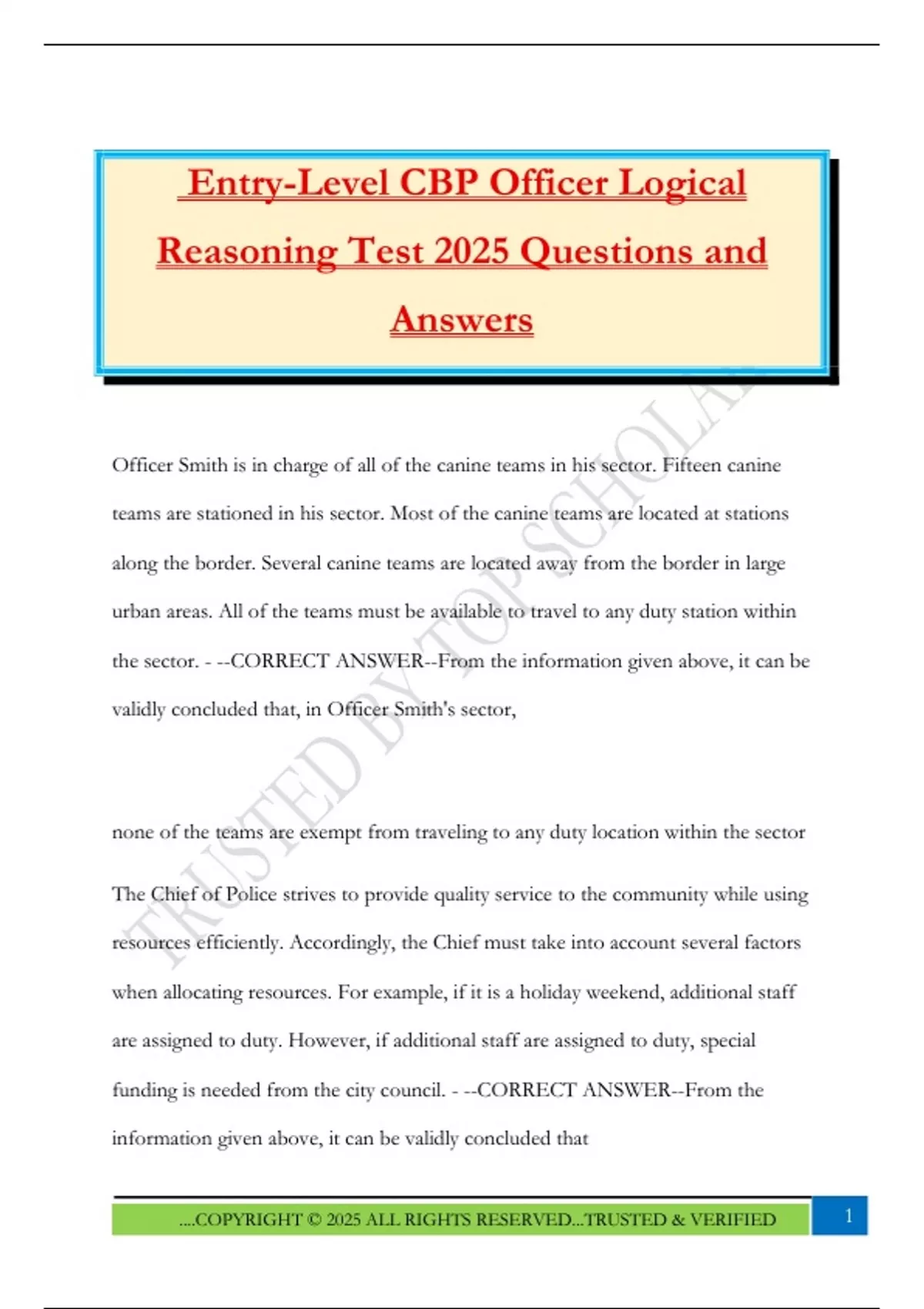 Entry-Level CBP Officer Logical Reasoning Test 2025 Questions and ...
