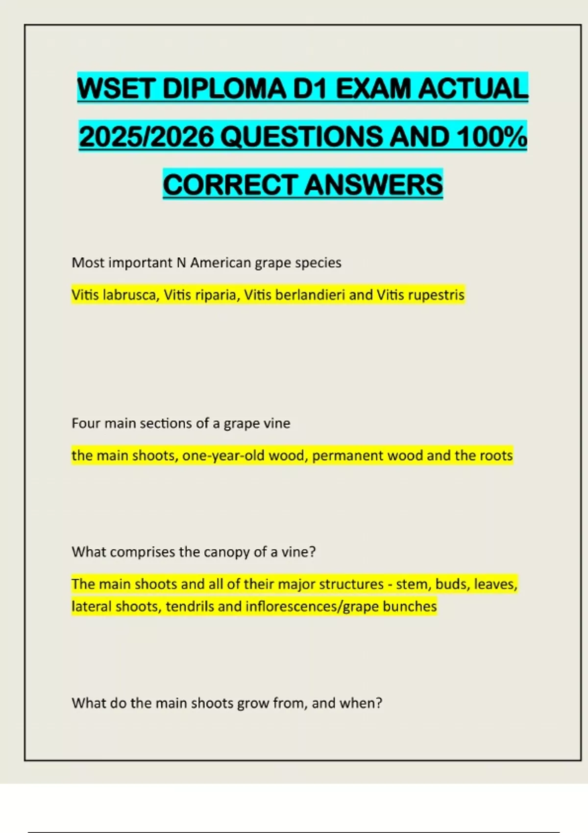 Wset Diploma D1 Exam Actual 2025 2026 Questions And 100 Correct