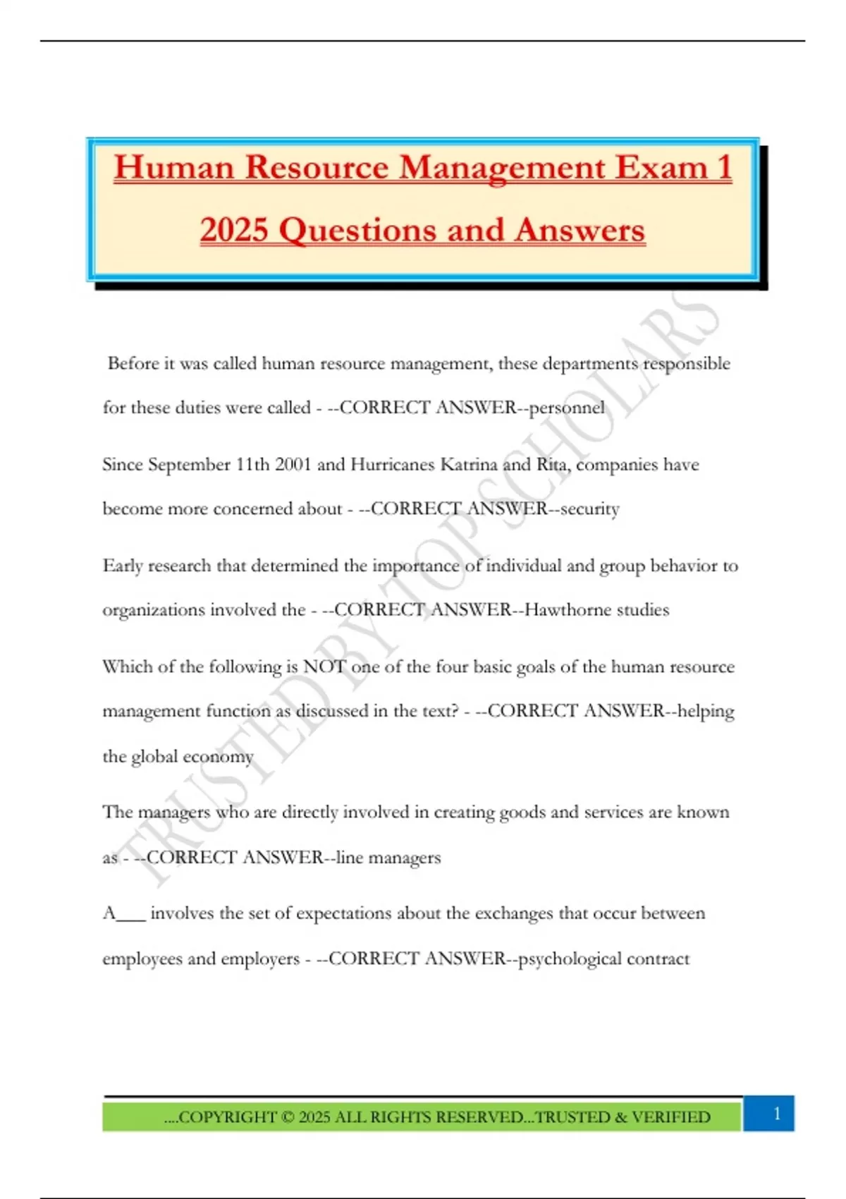 Human Resource Management Exam 1 2025 Questions and Answers - IPMA-HR - Stuvia US