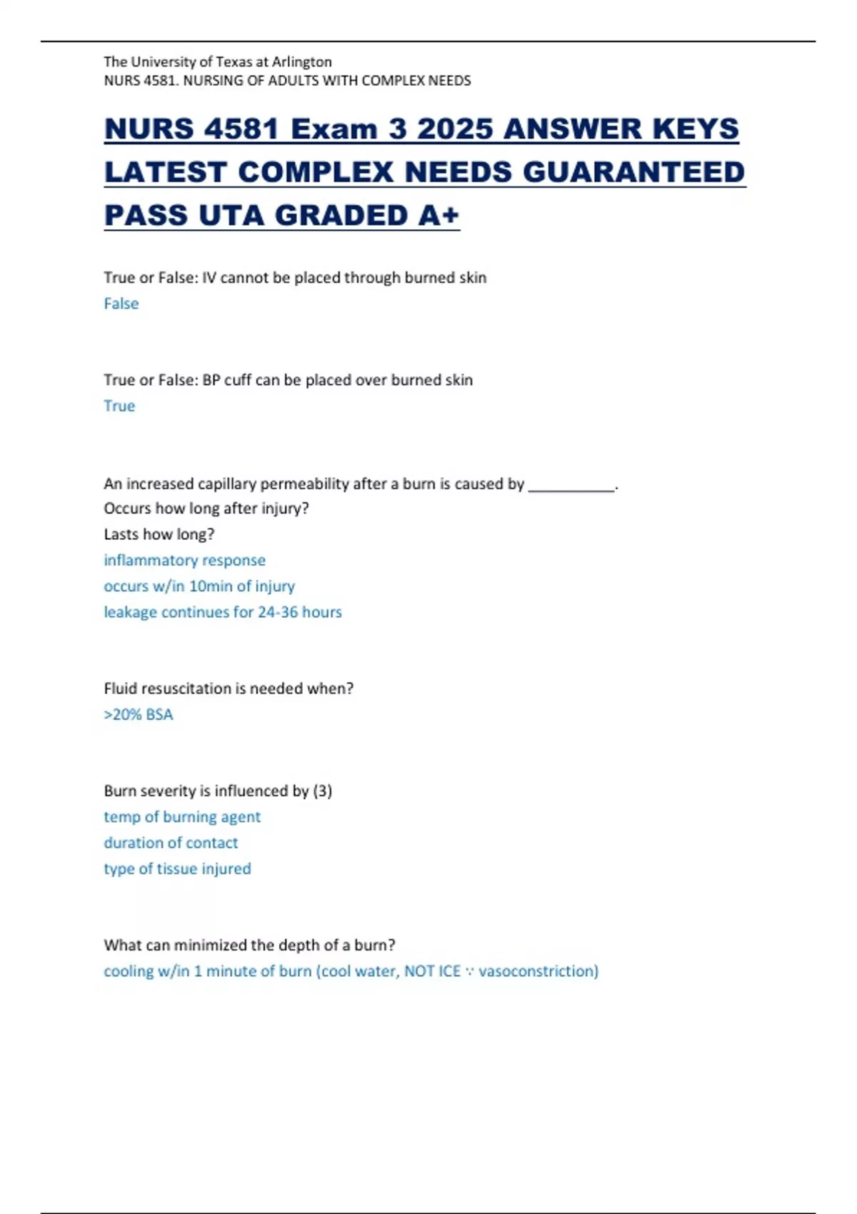 NURS 4581 Exam 3 2025 ANSWER KEYS LATEST COMPLEX NEEDS GUARANTEED PASS ...