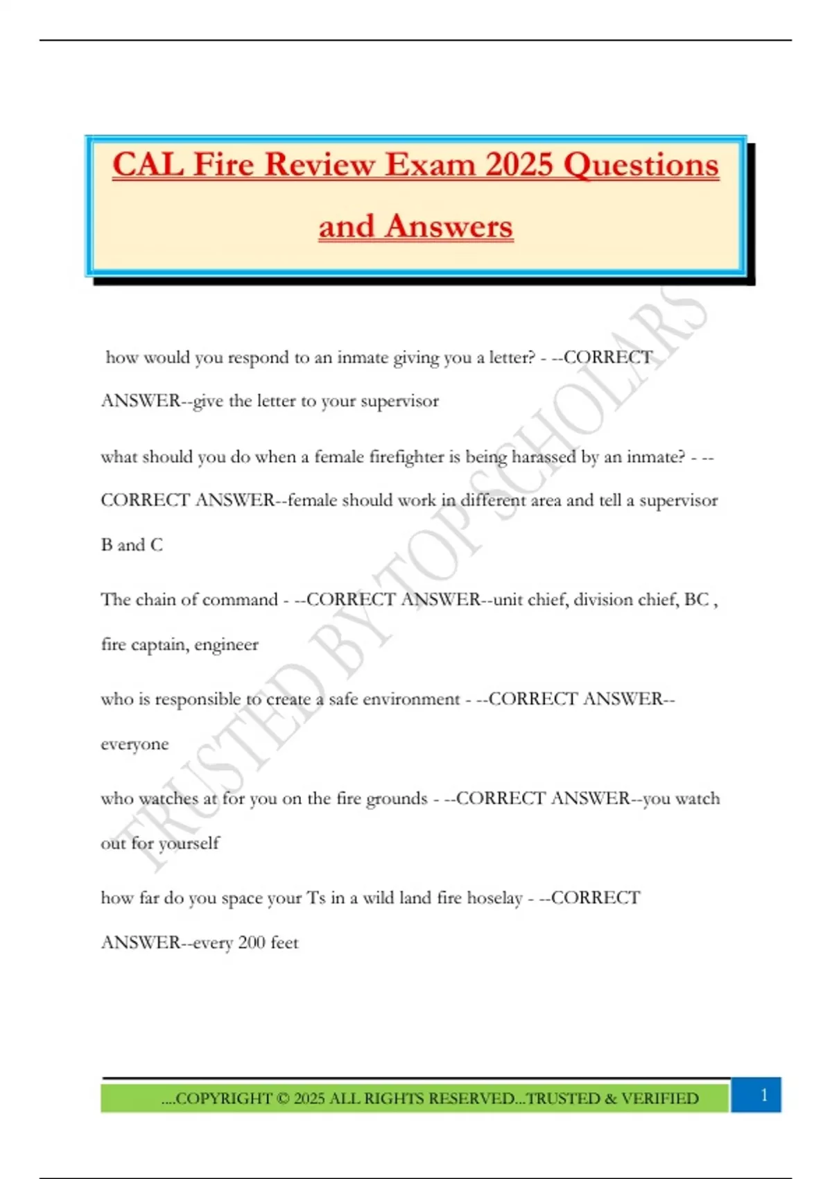 CAL Fire Review Exam 2025 Questions and Answers - CAL FIRE - Stuvia US